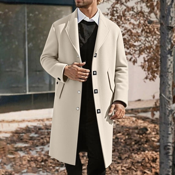 Mens Trench Coat Slim Fit Notched Collar Fall Winter Single Breasted ...