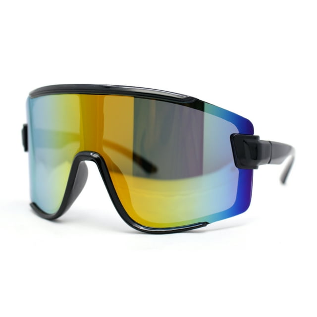 Mens Trendy Oversized Rectangle Shield Color Mirror Plastic Sport