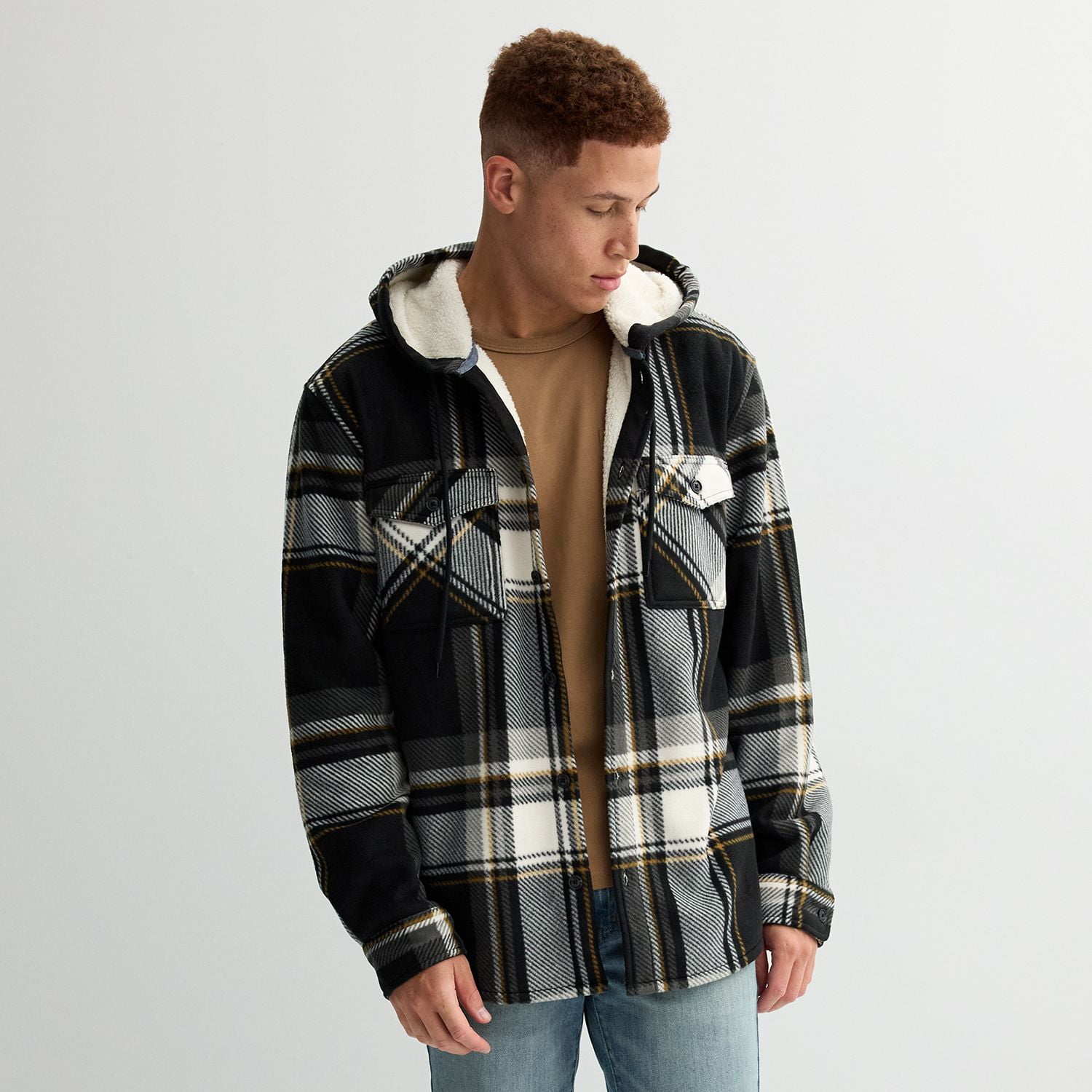 Mens Trinity Coast Sherpa-Lined Hooded Shacket Color: Black Size: S ...