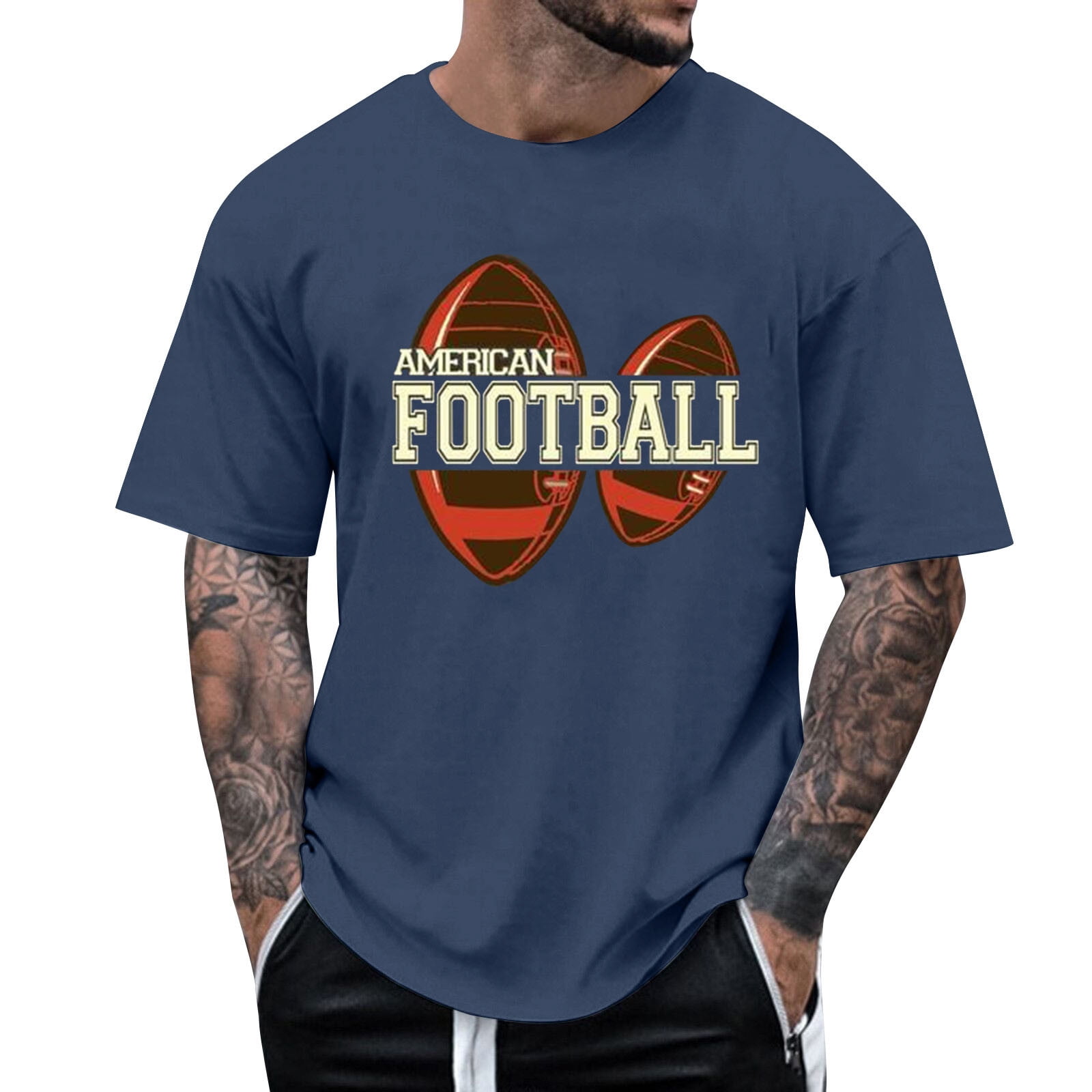 Mens Tshirts Football Printed Crew Neck Short Sleeved T Shirts Graphic ...