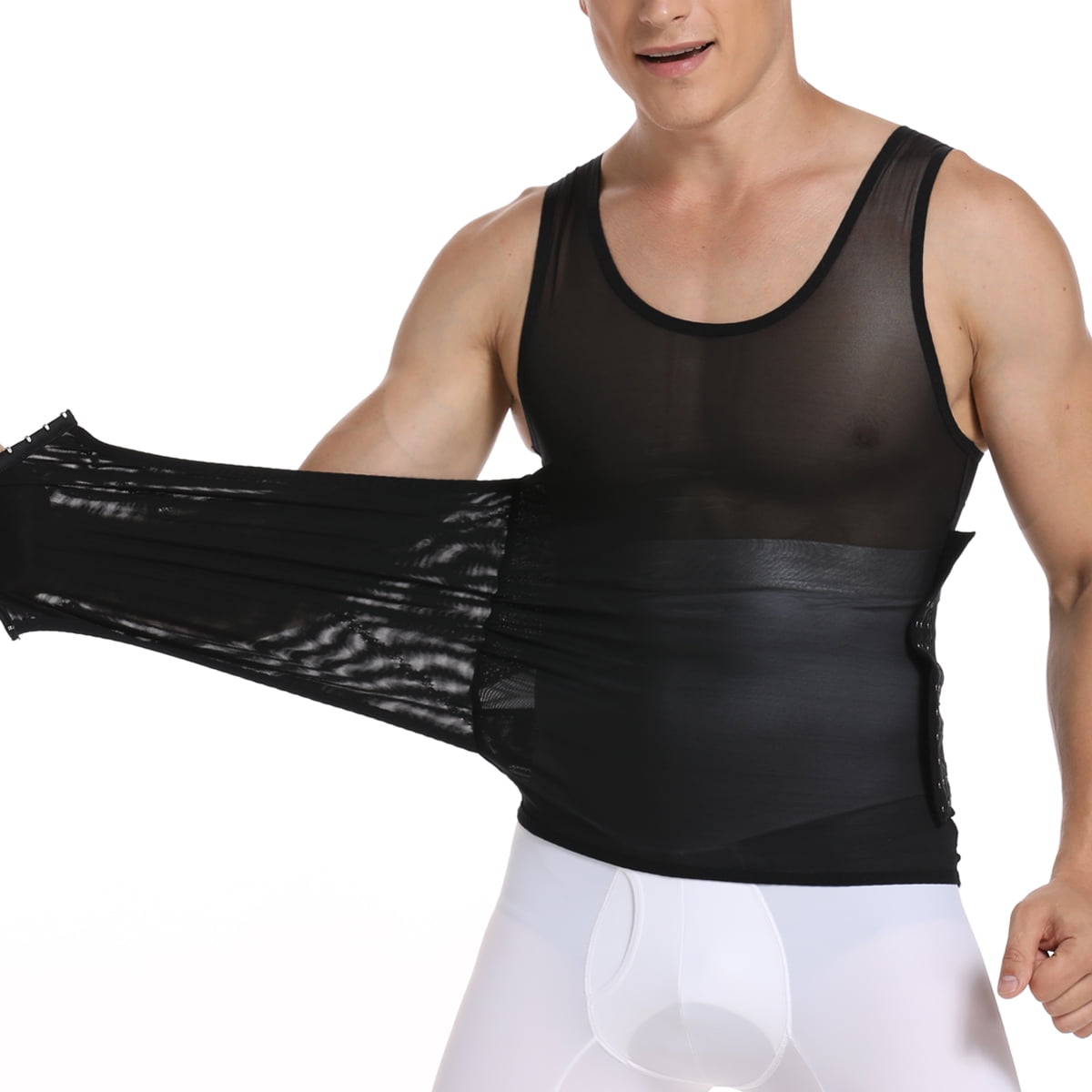 Mens Tummy Control Undershirt Vest Tight Tank Top Compression Shirt ...