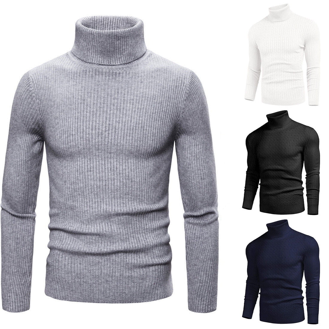 Mens Turtleneck Sweater Cable Knit Sweater Tops, Casual Fit Thick ...