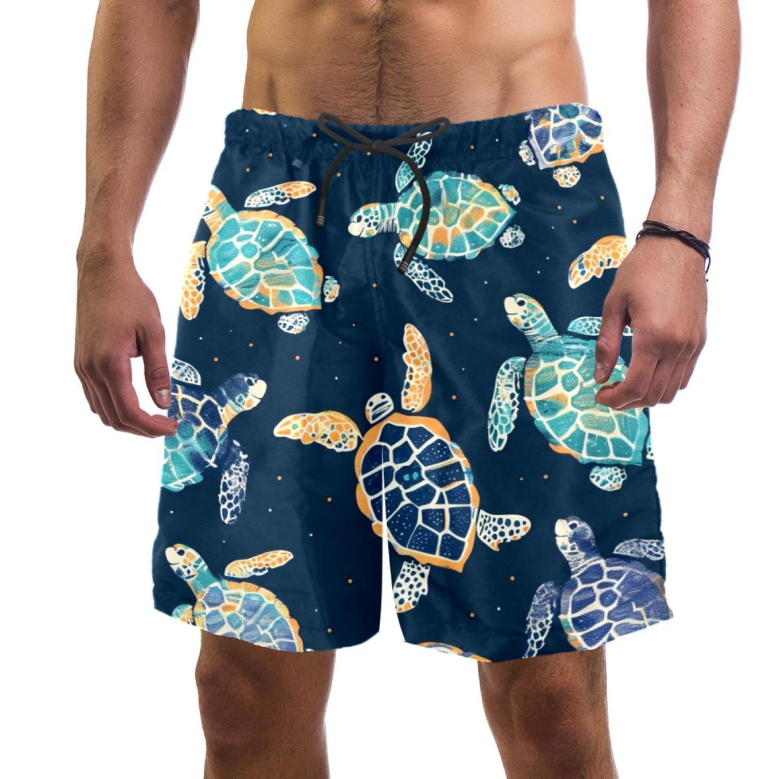 Mens Turtles Pattern Swim Trunks Short Quick Dry Swimming Beach Shorts ...