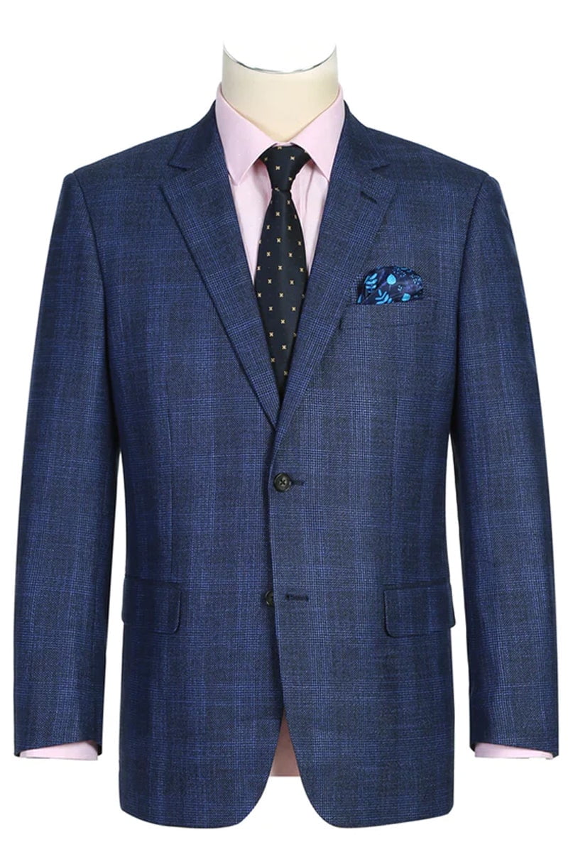 Mens Two Button Classic Fit Sport Coat Blazer in Navy Blue Windowpane ...