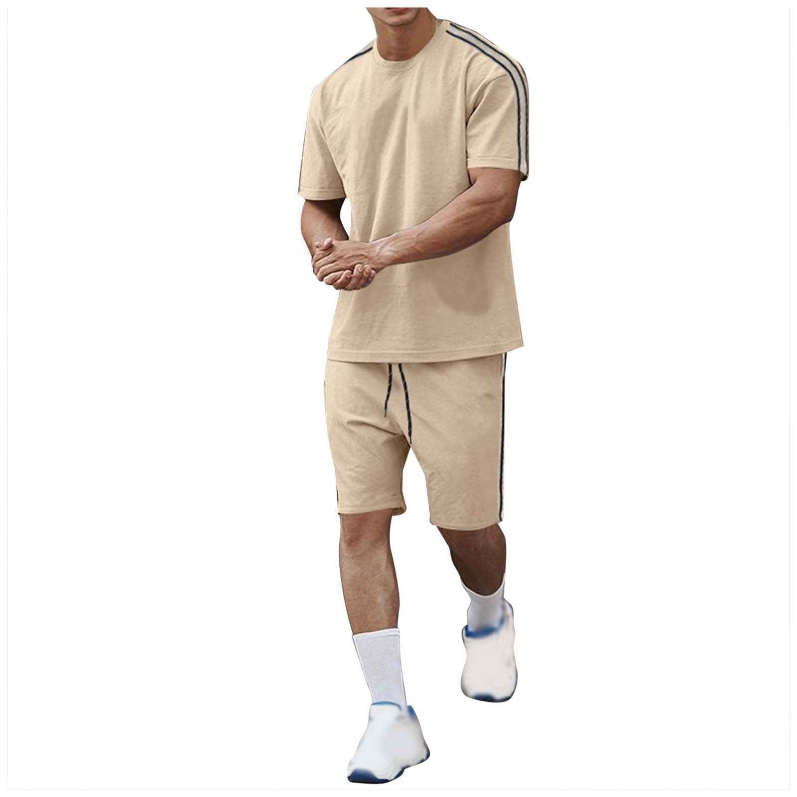Mens Two Piece Outfit Red Color Block Golf Polo Shirts Loungewear Slim ...