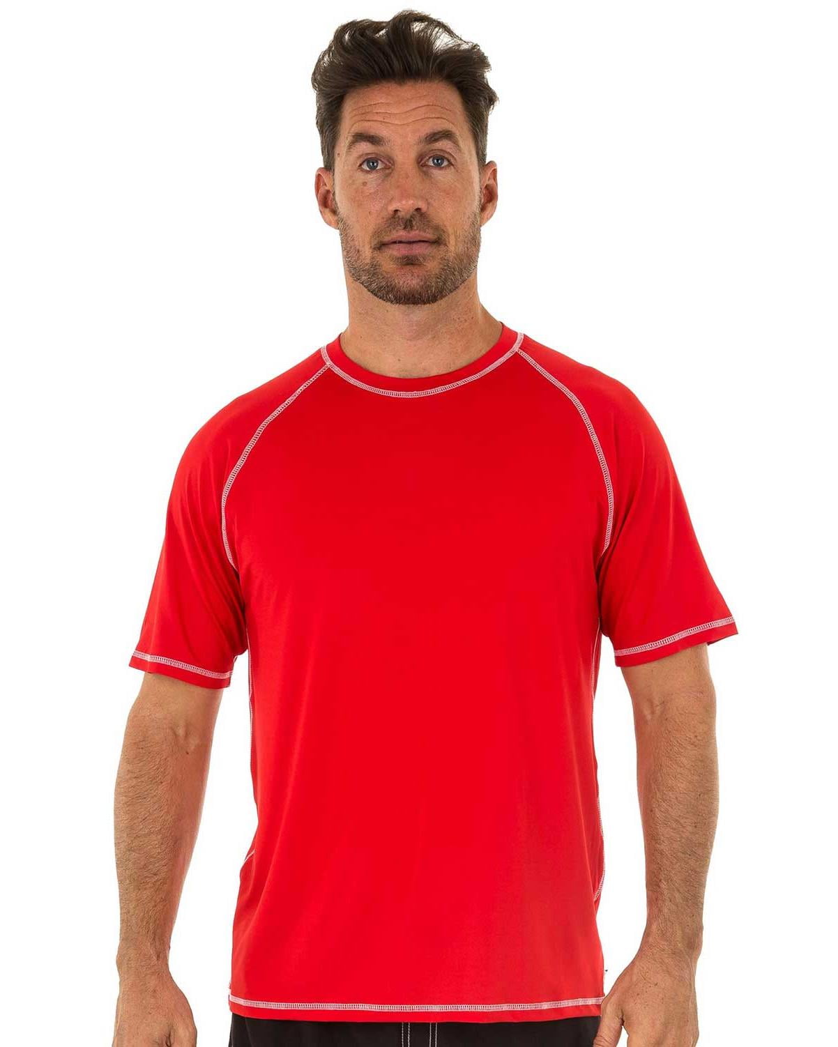 Mens UPF 50+ Rashguard Swim Tee Short Sleeve Running Shirt Swimwear Swim Shirts, Red, Size: M ...