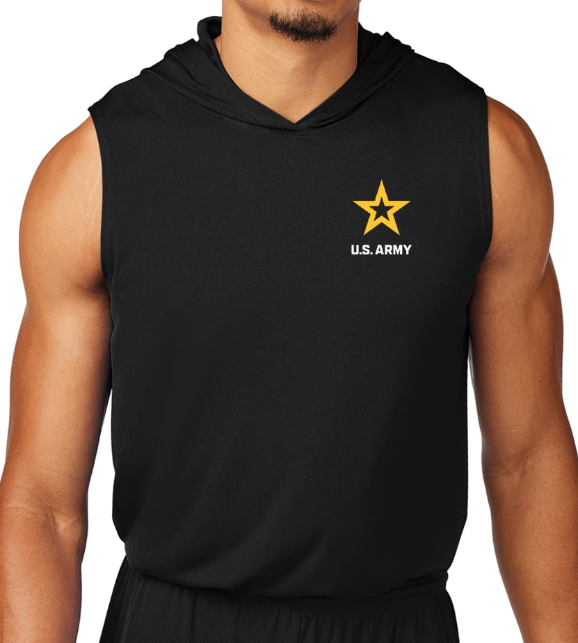 Mens US Army Star Logo White Muscle Hoodie Tee Shirt, 3XL Black ...