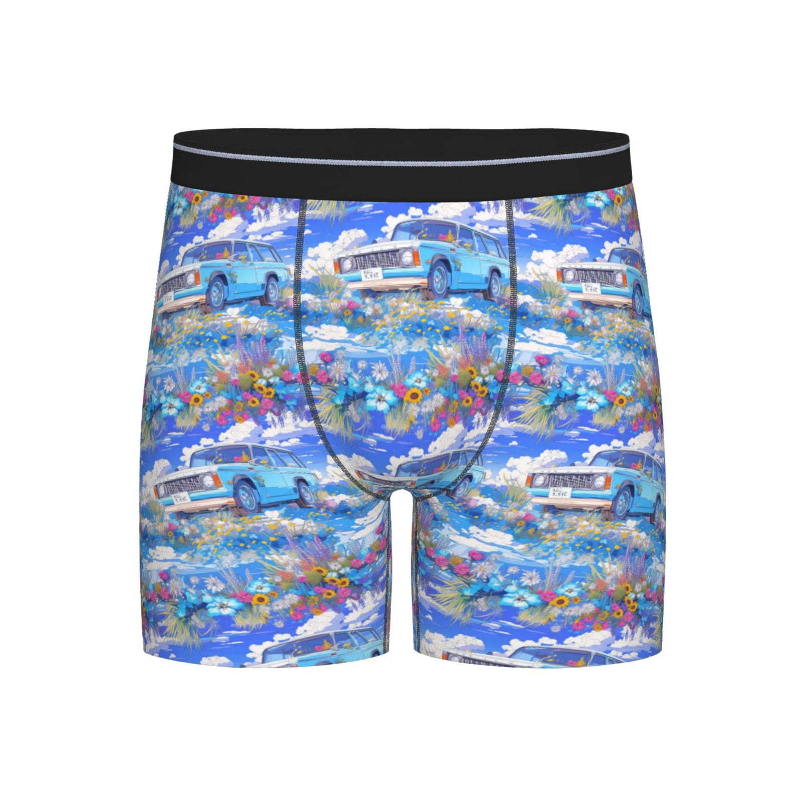 Mens Underwear, Blue Travel Car Flower Mens Underwear Boxer Briefs ...