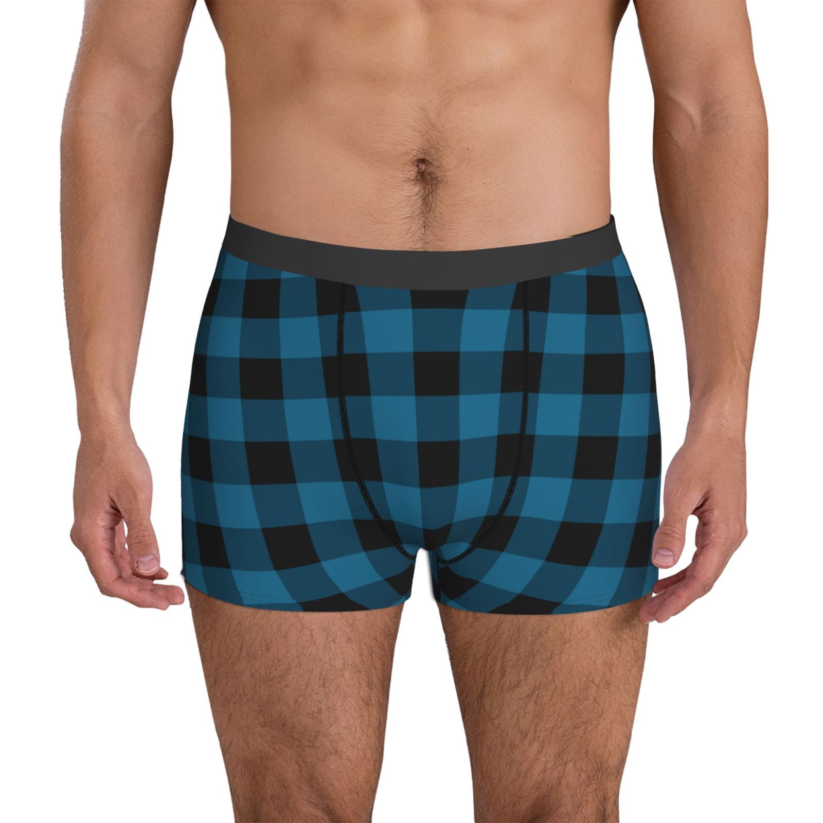 Mens Underwear - Blue black plaid Breathable Stretch Boxers for Men ...