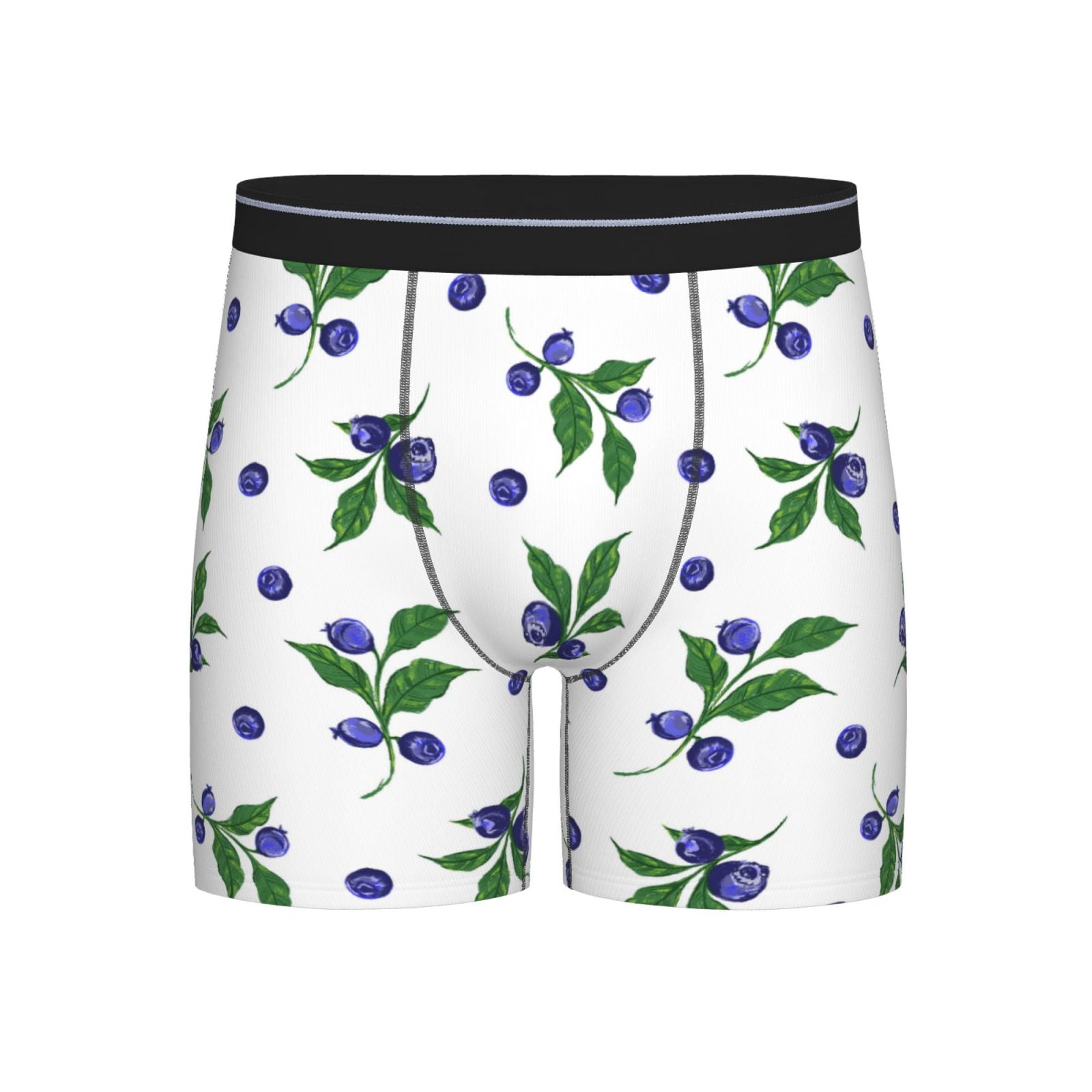 Mens Underwear, Blueberries Print Green Leaf Mens Underwear Boxer ...