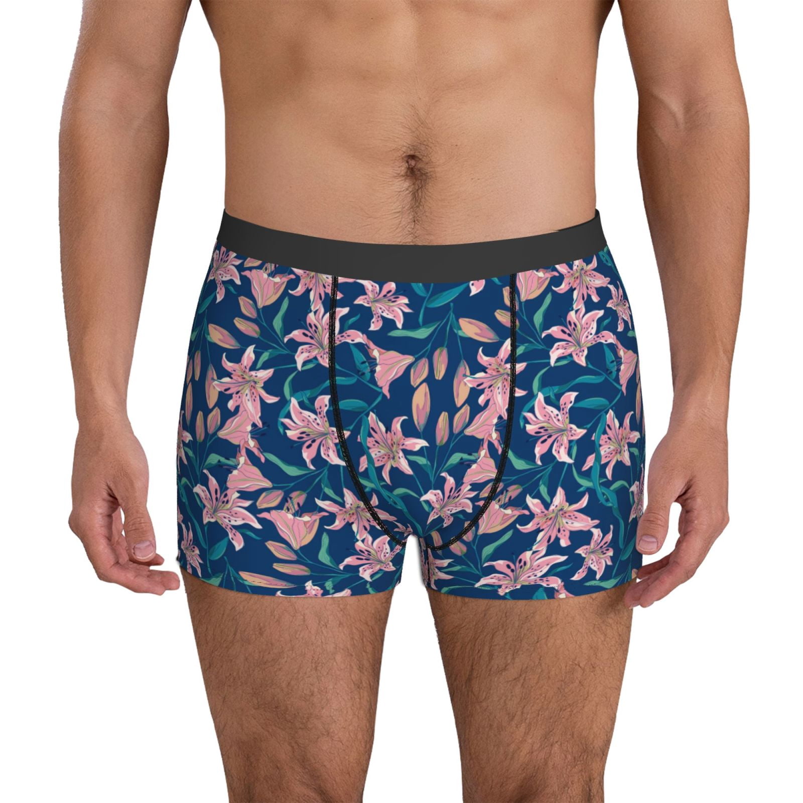 Mens Underwear Boxer Briefs - Blue Leaves Lilies Flowers Comfort ...