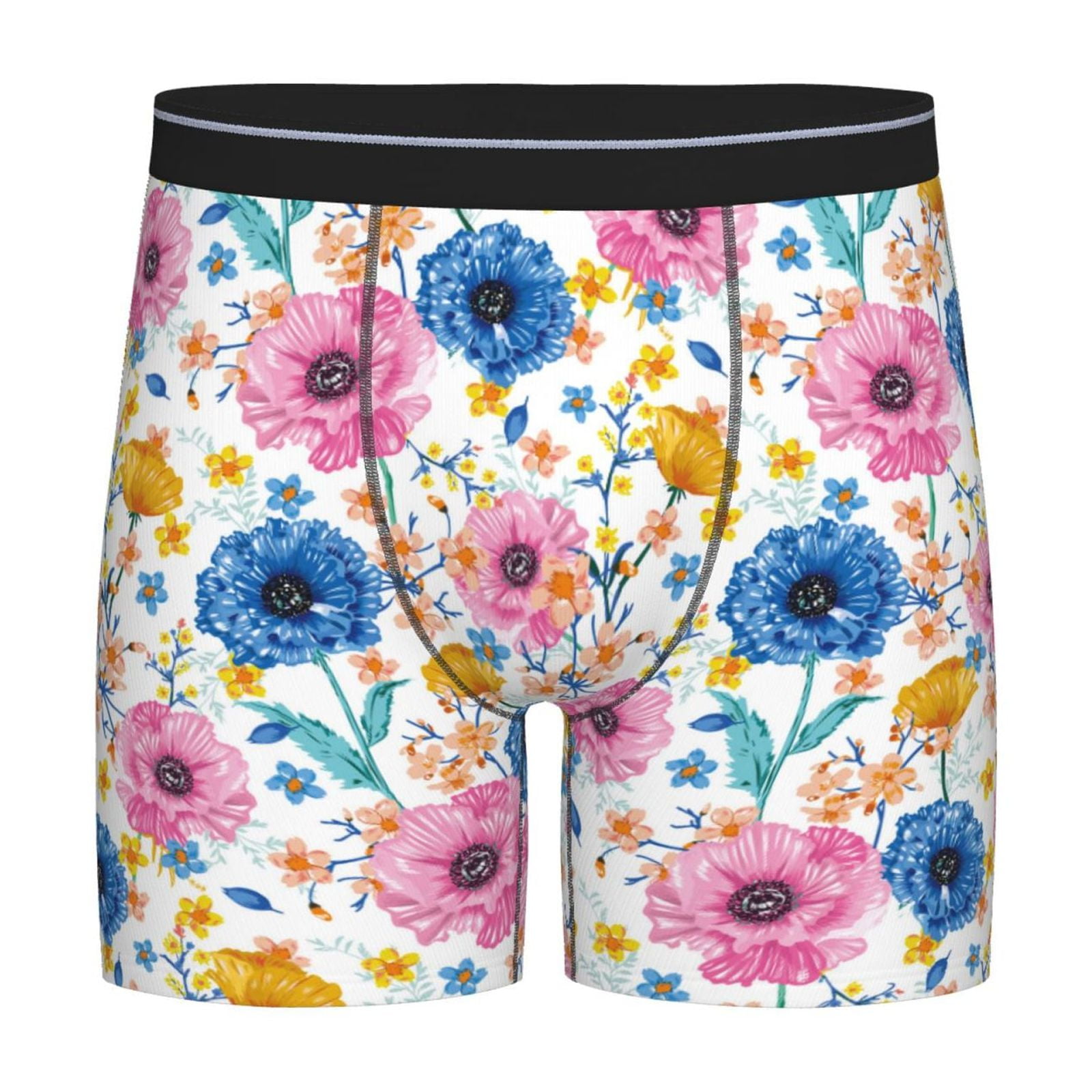 Mens Underwear Boxer Briefs - Blue Pink Yellow Rose Flowers Soft And ...