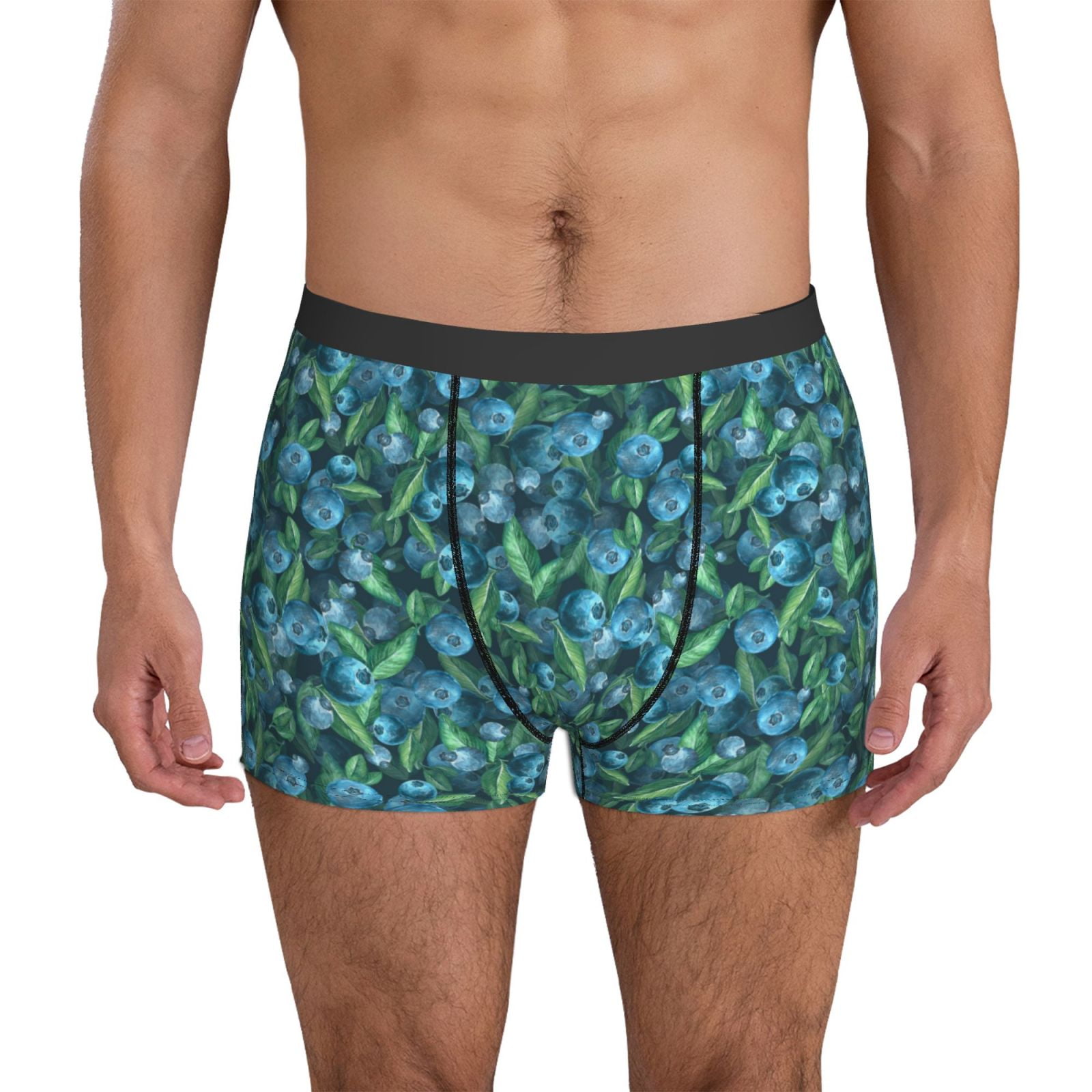 Mens Underwear Boxer Briefs - Blueberry Print leaf Breathable Soft Mens Boxer Briefs, Cooling ...
