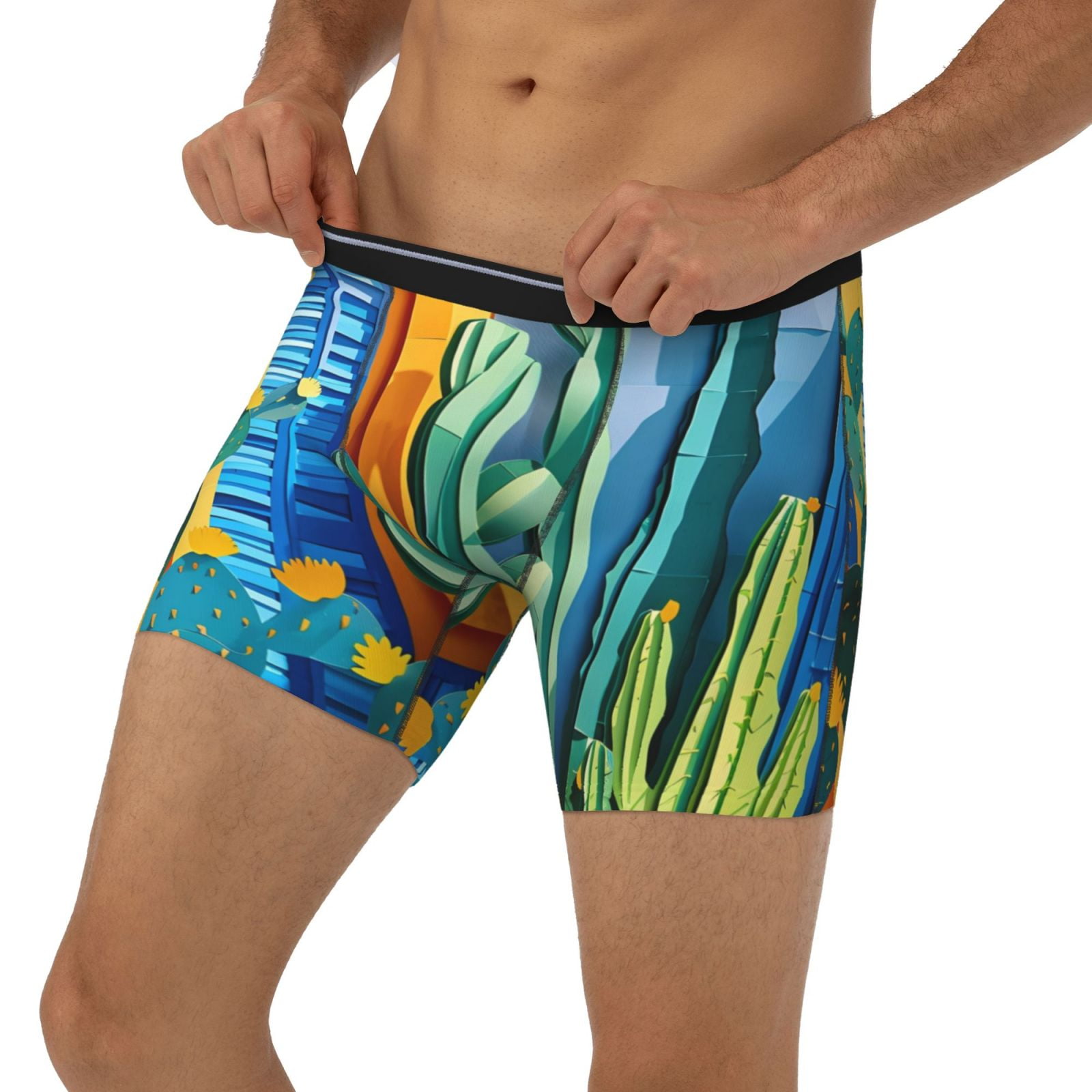 Mens Underwear Boxer Briefs - Bright Paper Cactus Scene Breathable ...