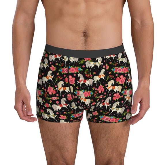 Mens Underwear Boxer Briefs - Cartoon Cool Horse White Flower Comfort ...
