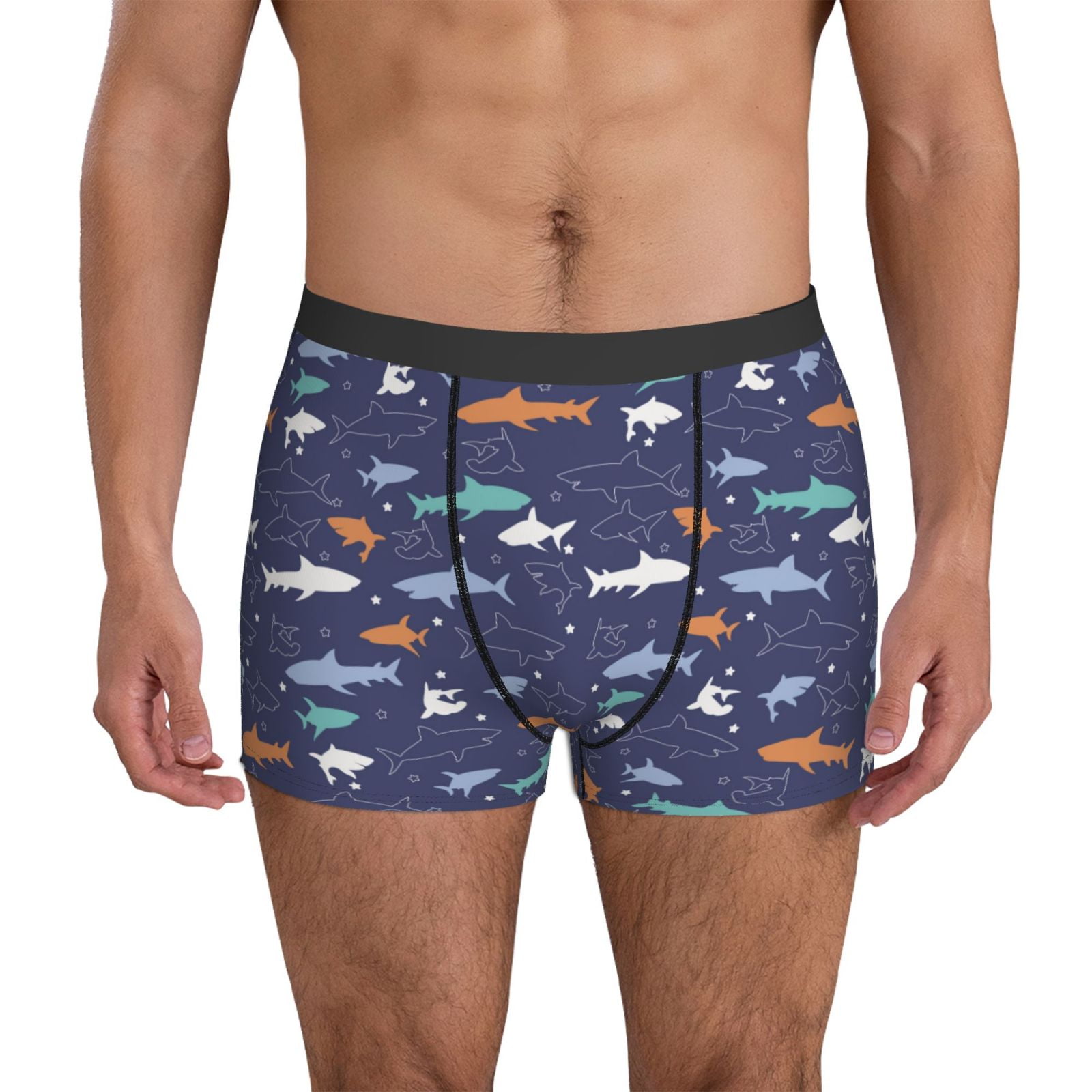 Mens Underwear Boxer Briefs Colorful Shark cartoon Soft Stretch Boxer ...