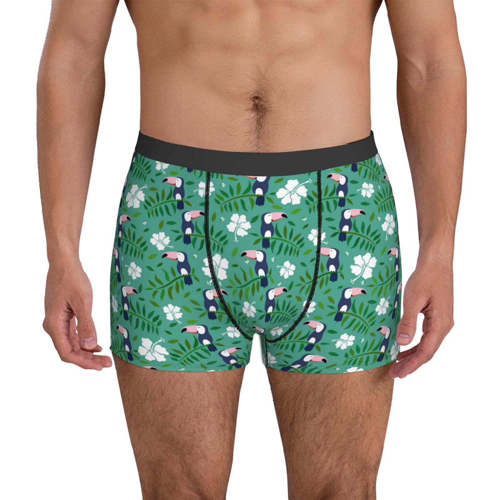Mens Underwear Boxer Briefs Cute Cartoon Toucan Flowers Soft Stretch ...