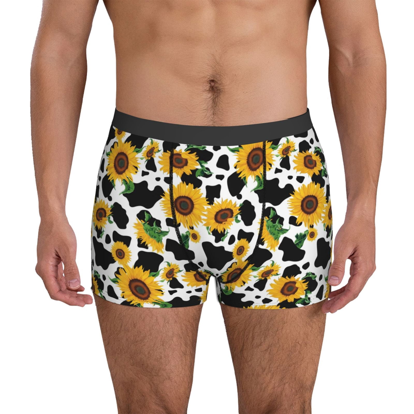 Mens Underwear Boxer Briefs - Cute Cow Print Sunflower D Comfort ...