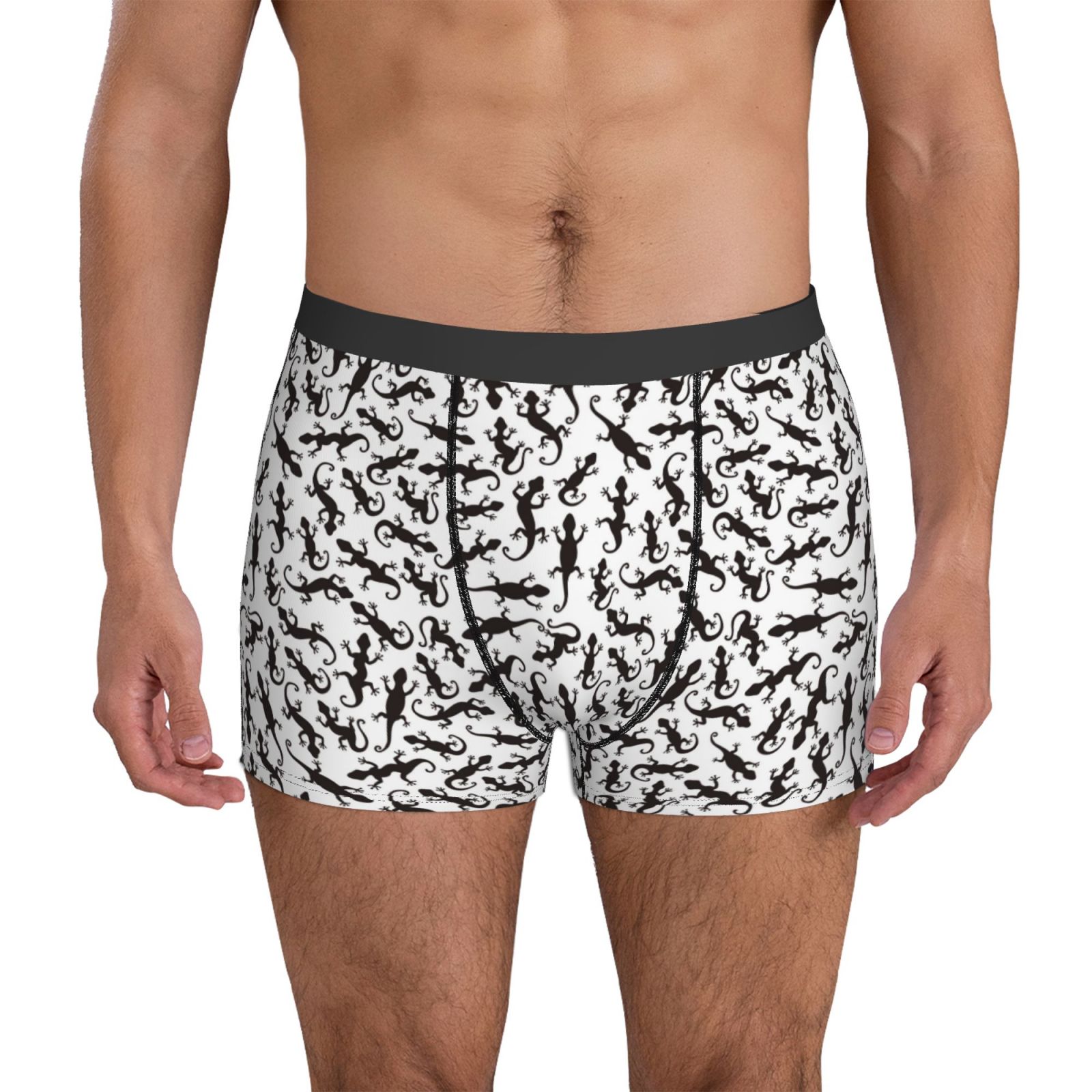 Mens Underwear Boxer Briefs - Cute Gecko Lizard Black Breathable Men's ...