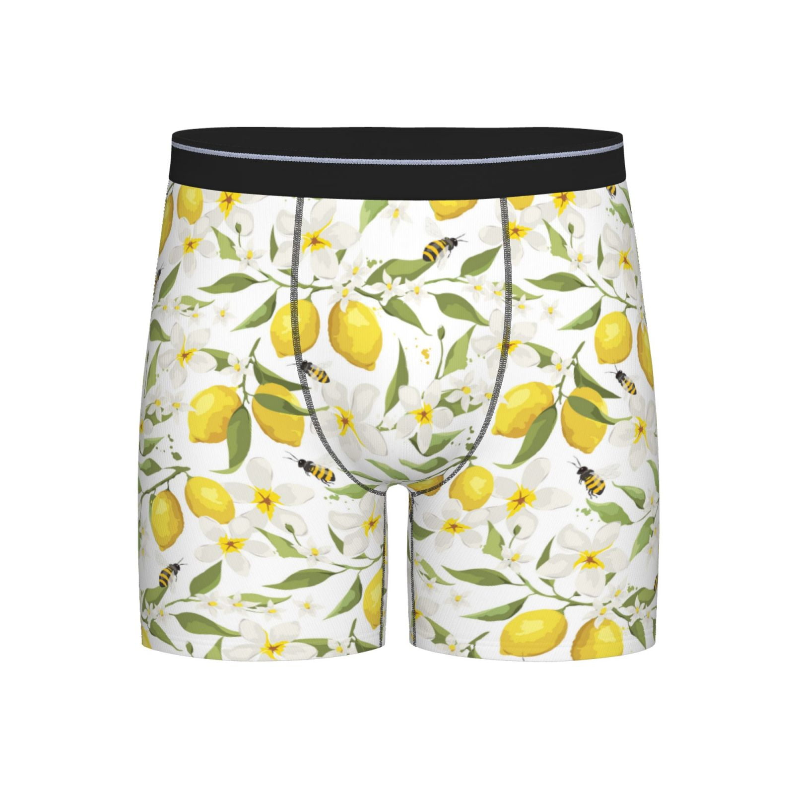 Mens Underwear Boxer Briefs, Cute Lemon Bee Flower Leaves Soft And Breathable Long Mens Boxer ...