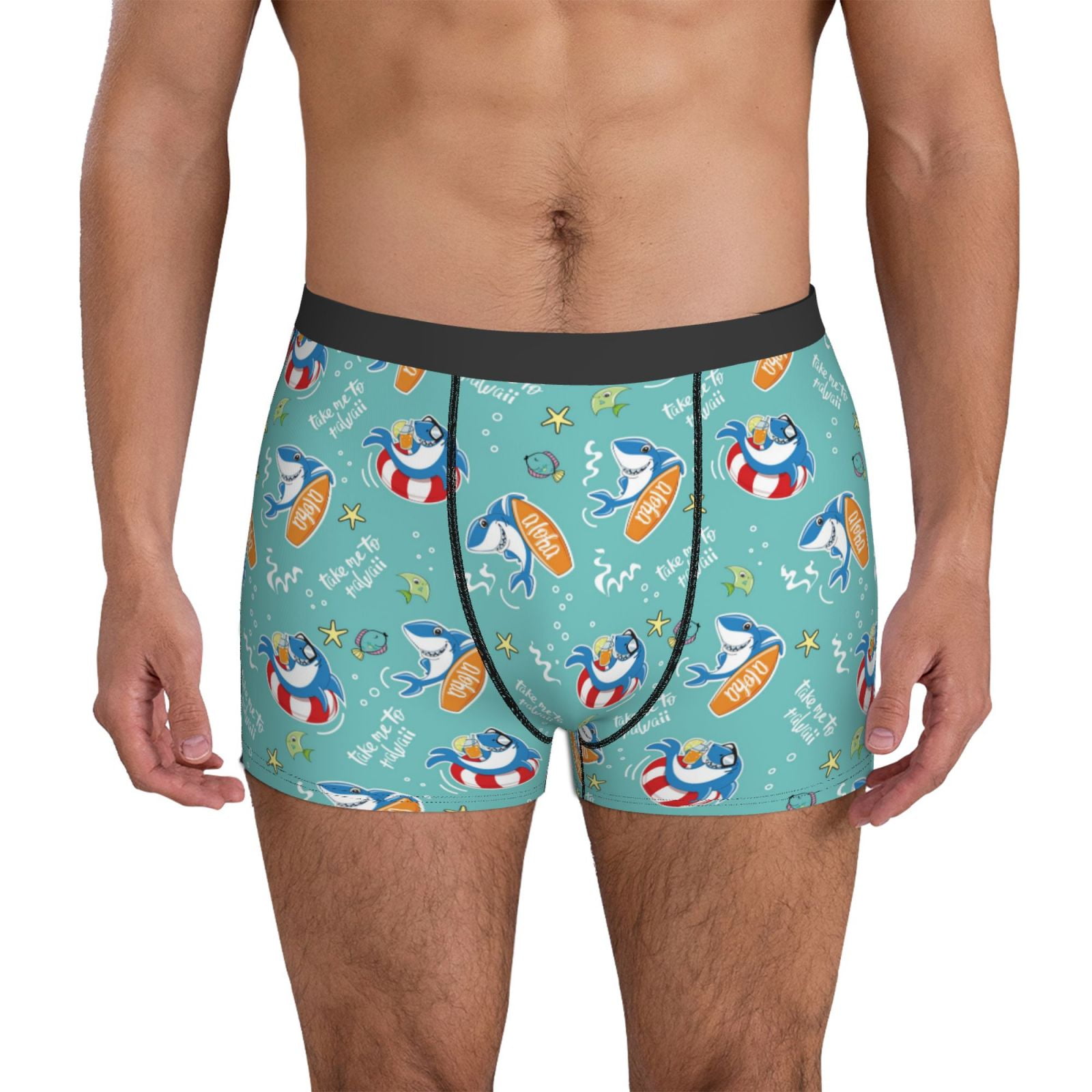 Mens Underwear Boxer Briefs Funny cartoon sharks Soft Stretch Boxer Shorts Breathable with Fly ...