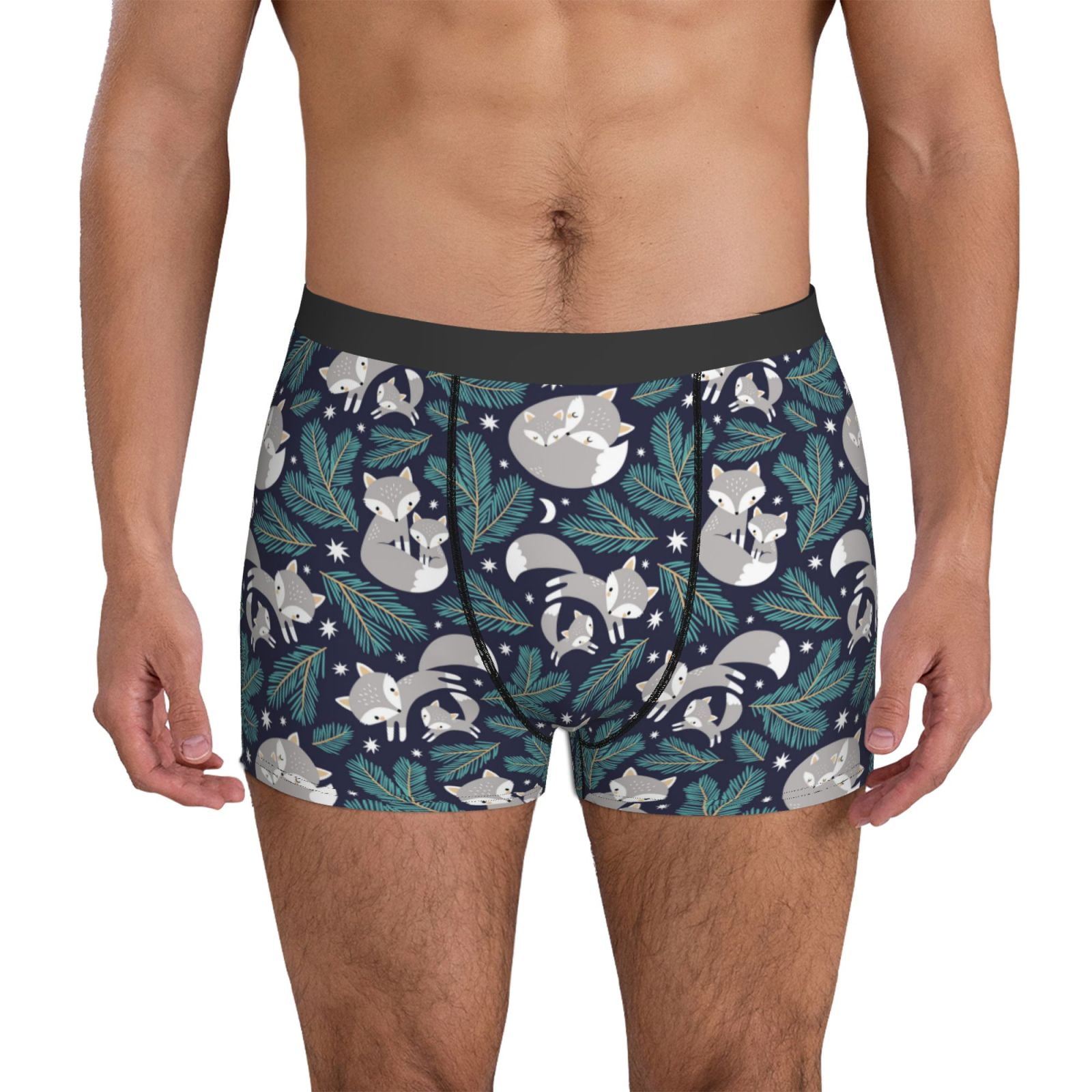 Mens Underwear Boxer Briefs - Gray Fox Green Leaf Comfort Breathable ...