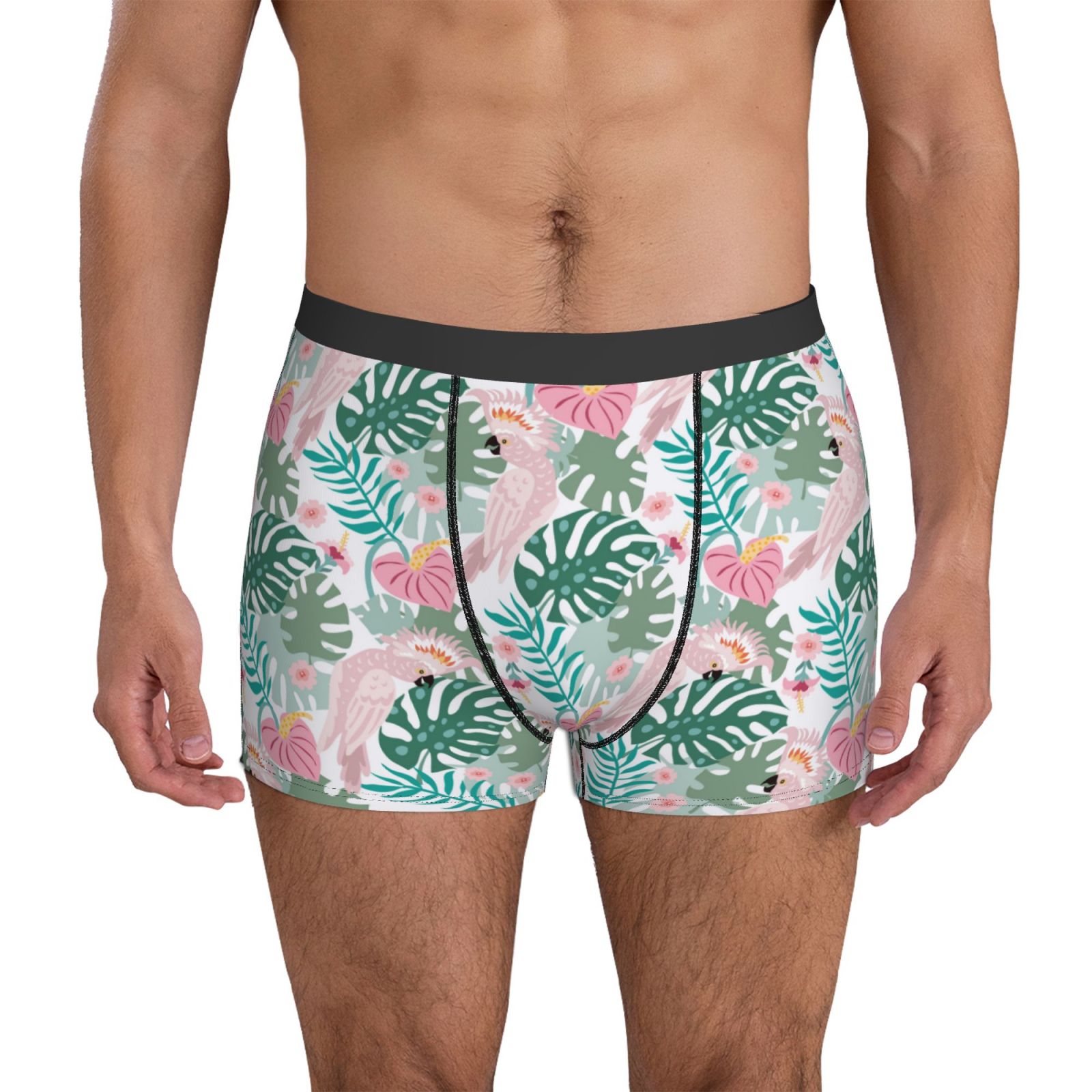 Mens Underwear Boxer Briefs - Palm Leaves Cute Parrot Pink Breathable ...