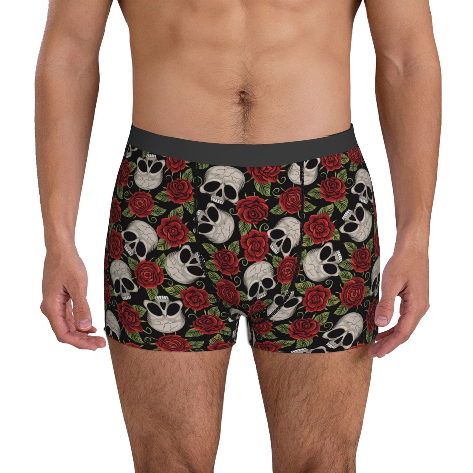Mens Underwear Boxer Briefs - Red rose skull Comfort Breathable men's boxer briefs with Flex ...