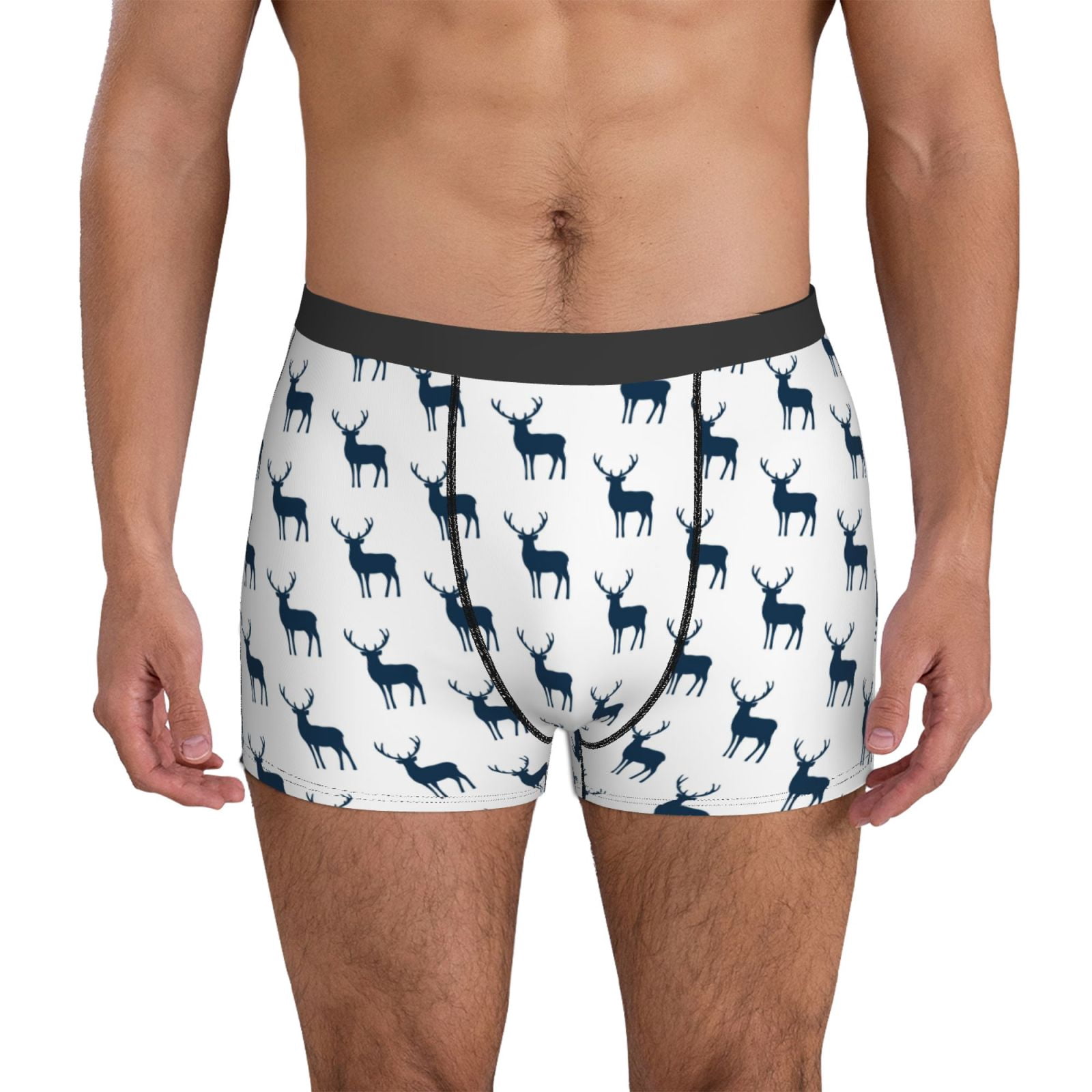 Mens Underwear Boxer Briefs Simple Cute Deer Navy Blue Comfort