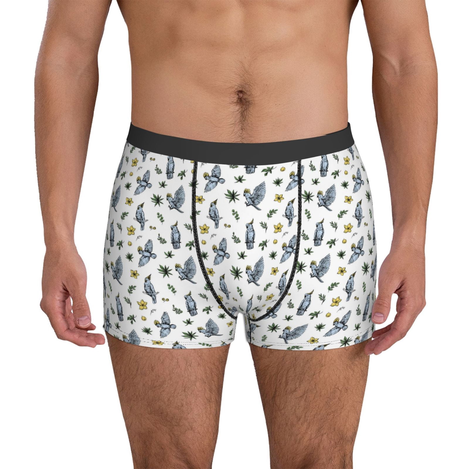 Mens Underwear Boxer Briefs Sketch Line Cute Parrot White Soft Stretch ...