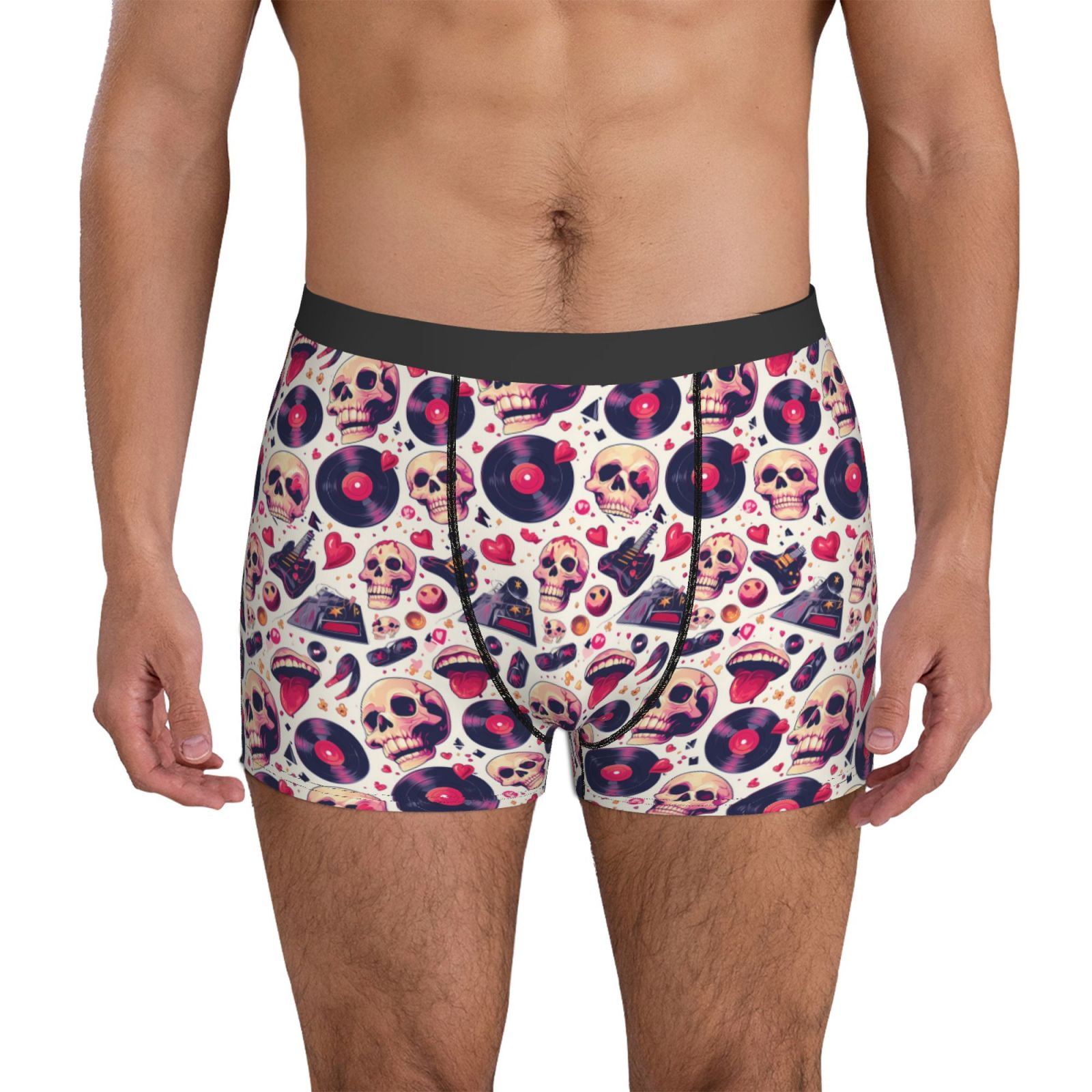 Mens Underwear Boxer Briefs - Skull lips record Guitar Breathable Soft ...