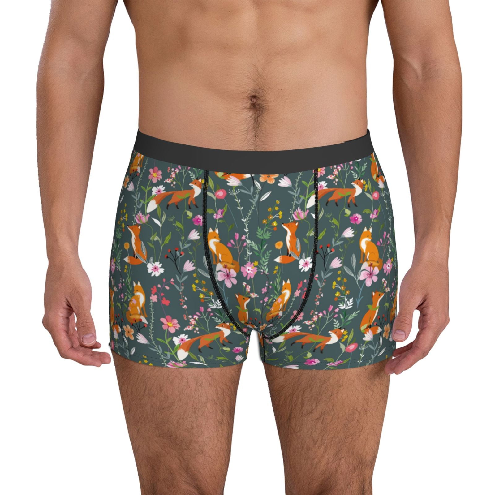 Mens Underwear Boxer Briefs Wolf Fox In Flower Forest Soft Stretch ...