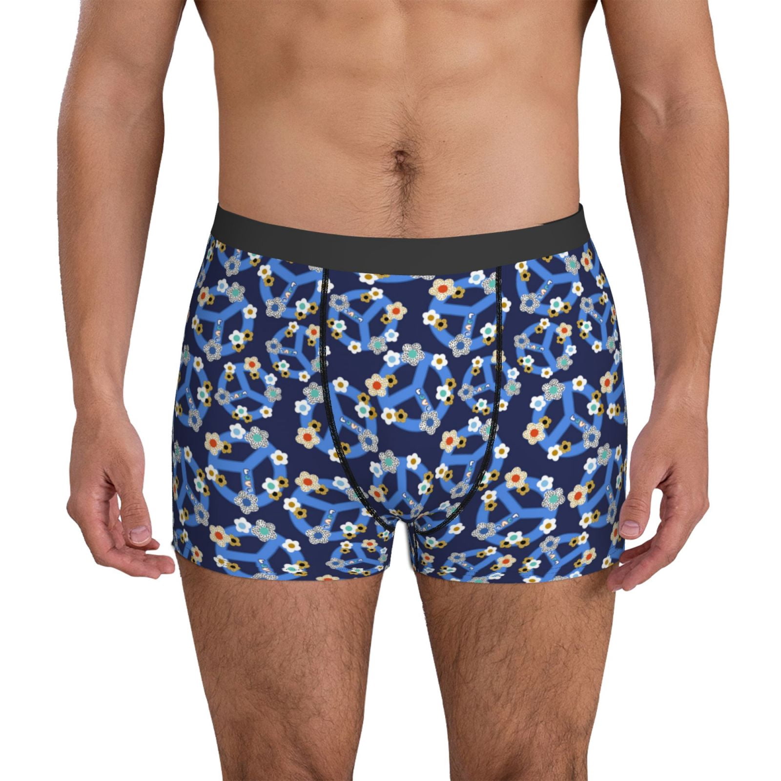 Mens Underwear Boxer Briefs - blue Peace sign flower Comfort Breathable ...
