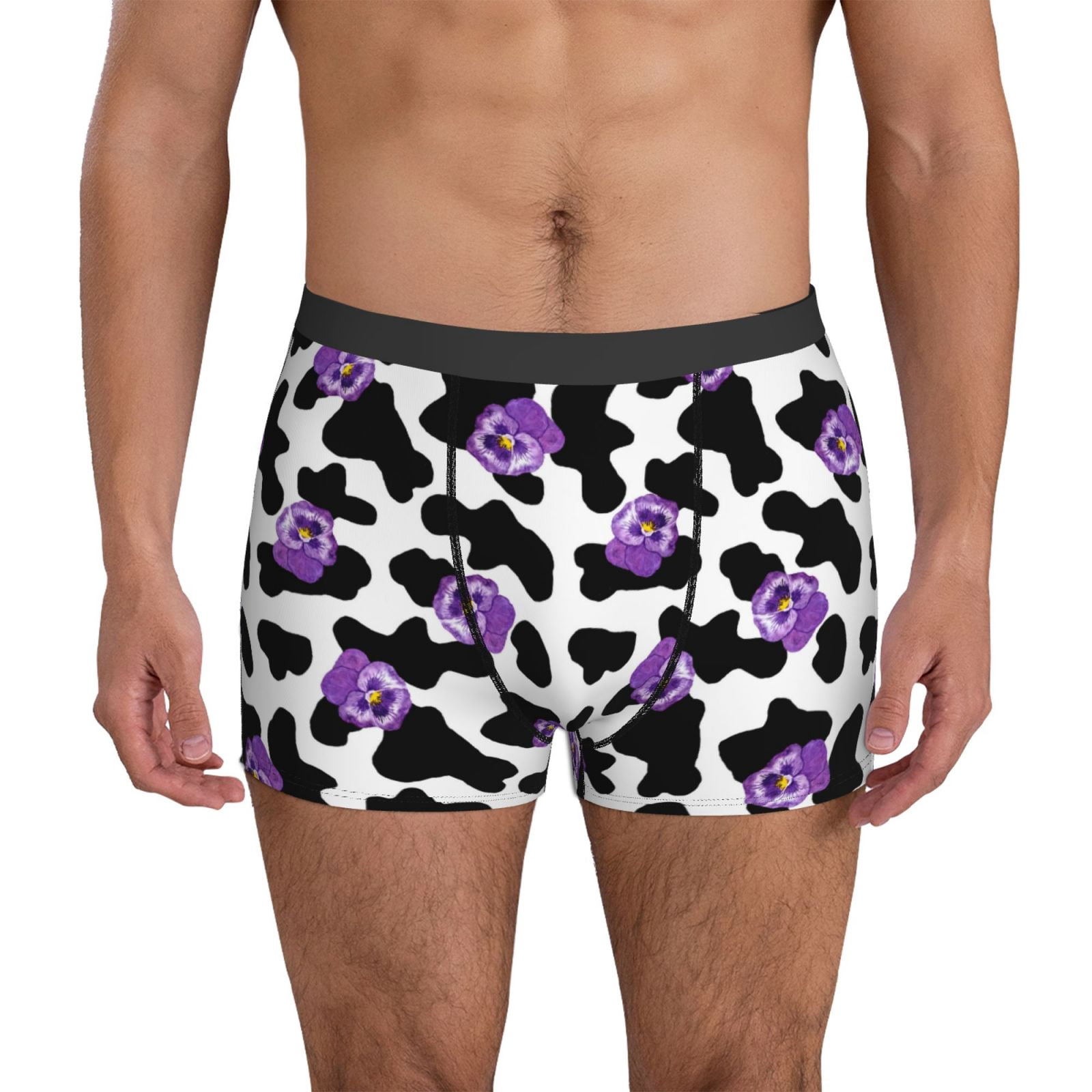 Mens Underwear Boxer Briefs - cow print purple violet flower Comfort ...