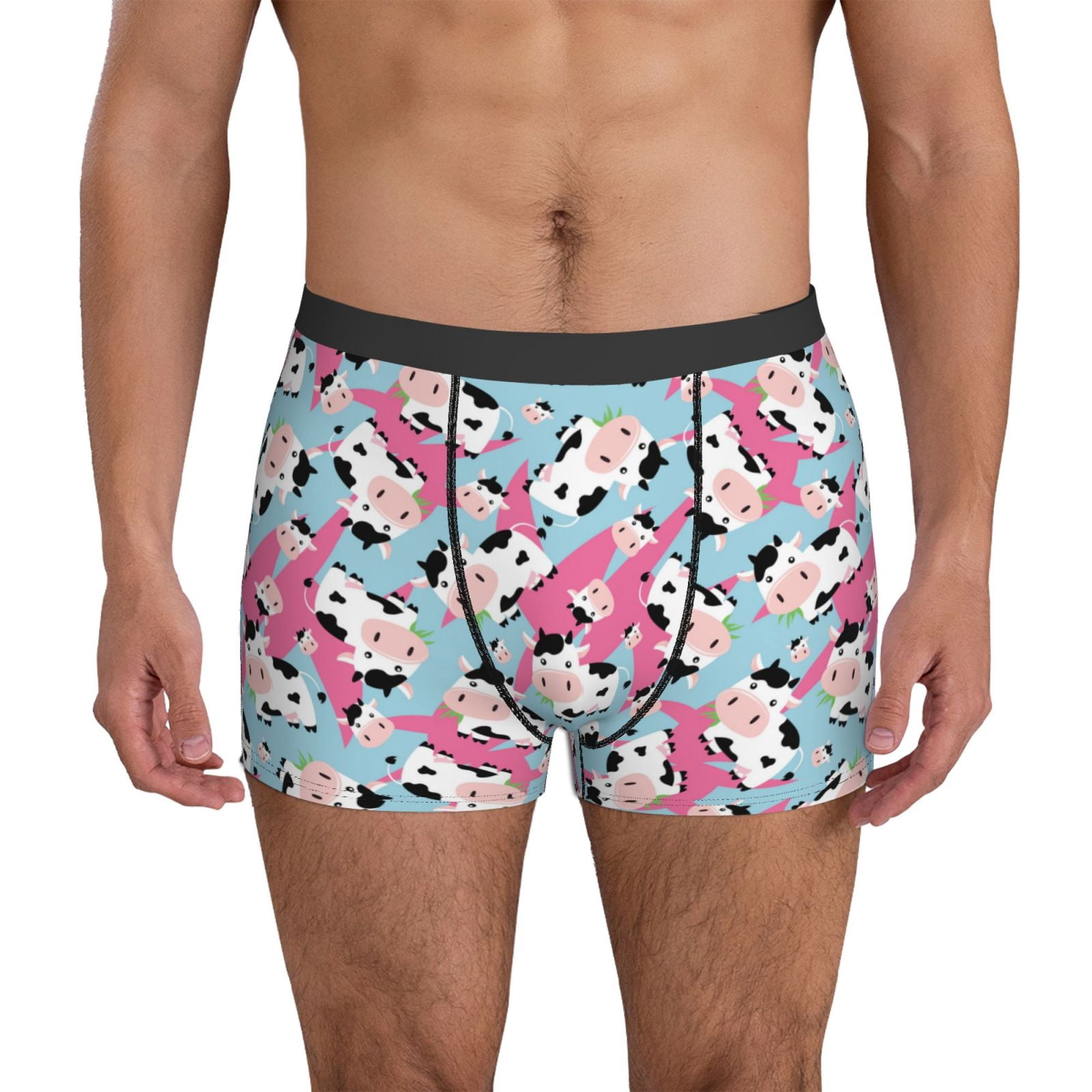 Mens Underwear Boxer Briefs - cute cow animal pink blue Breathable Soft ...