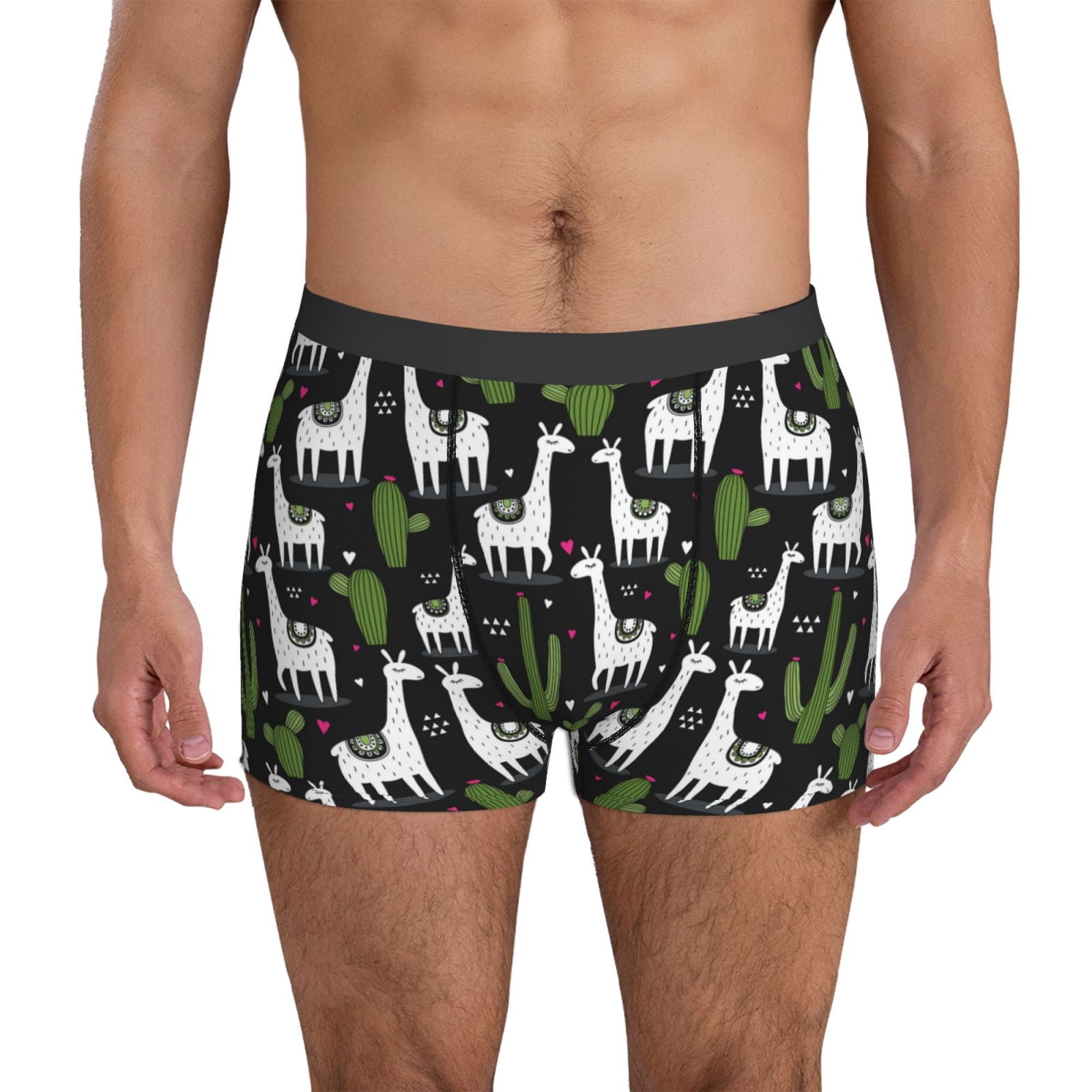 Mens Underwear Boxer Briefs - llama alpaca cactus heart black Comfort ...