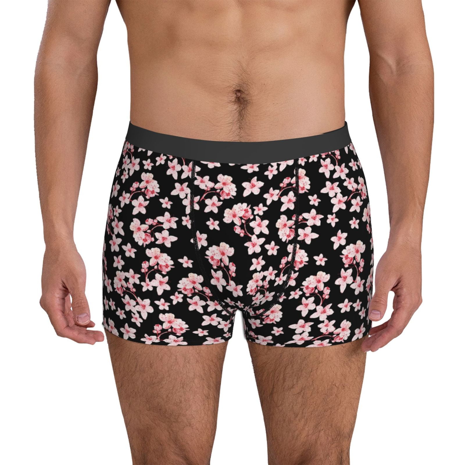 Mens Underwear Boxer Briefs - pink berry blossom black Breathable Soft ...