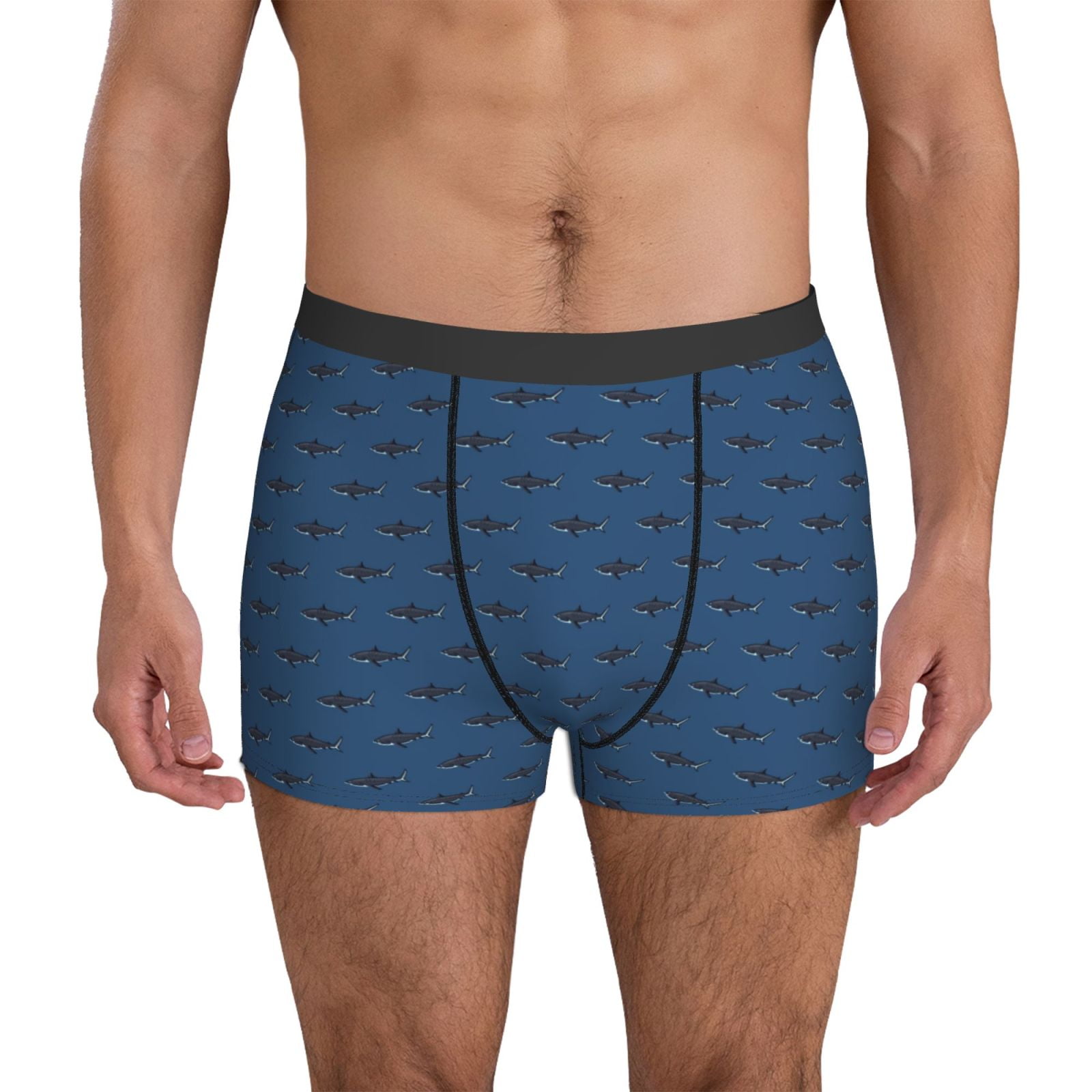 Mens Underwear - Cartoon Cool Shark Blue_E Breathable Stretch Boxers ...