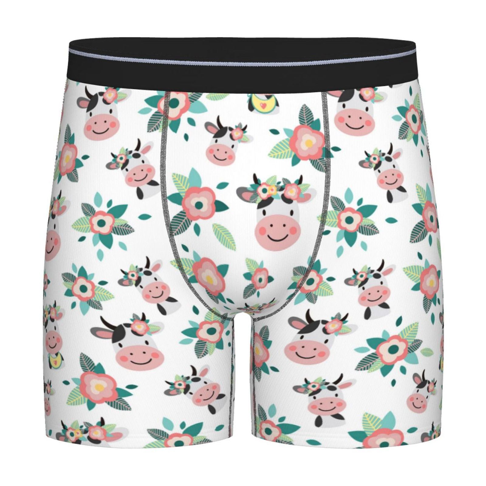 Mens Underwear, Cartoon Cute Cow Head Flowers Mens Underwear Boxer ...
