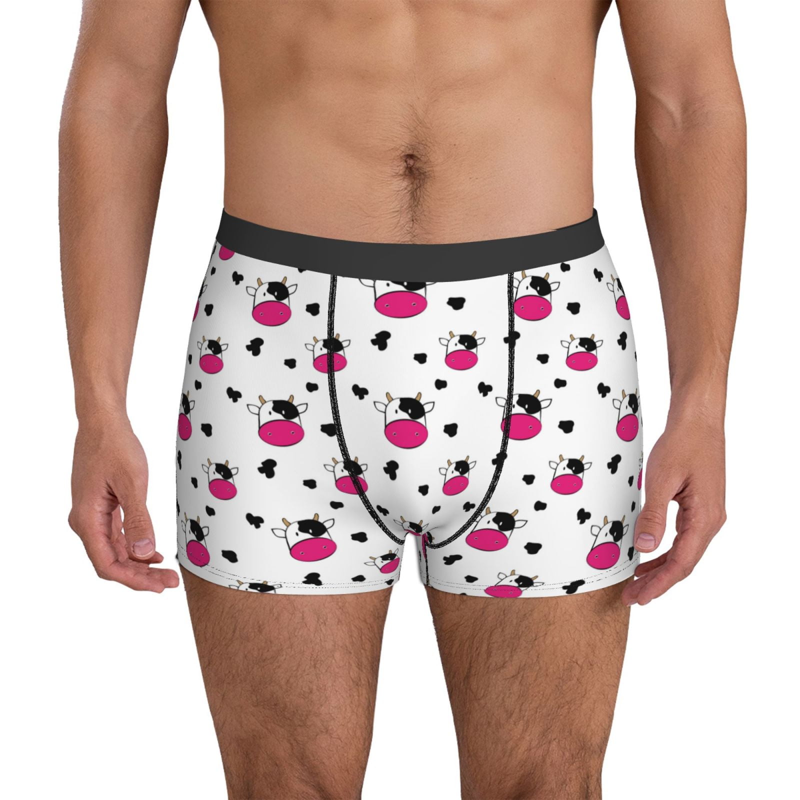 Mens Underwear - Cartoon Cute Cow Print Breathable Stretch Boxers for ...