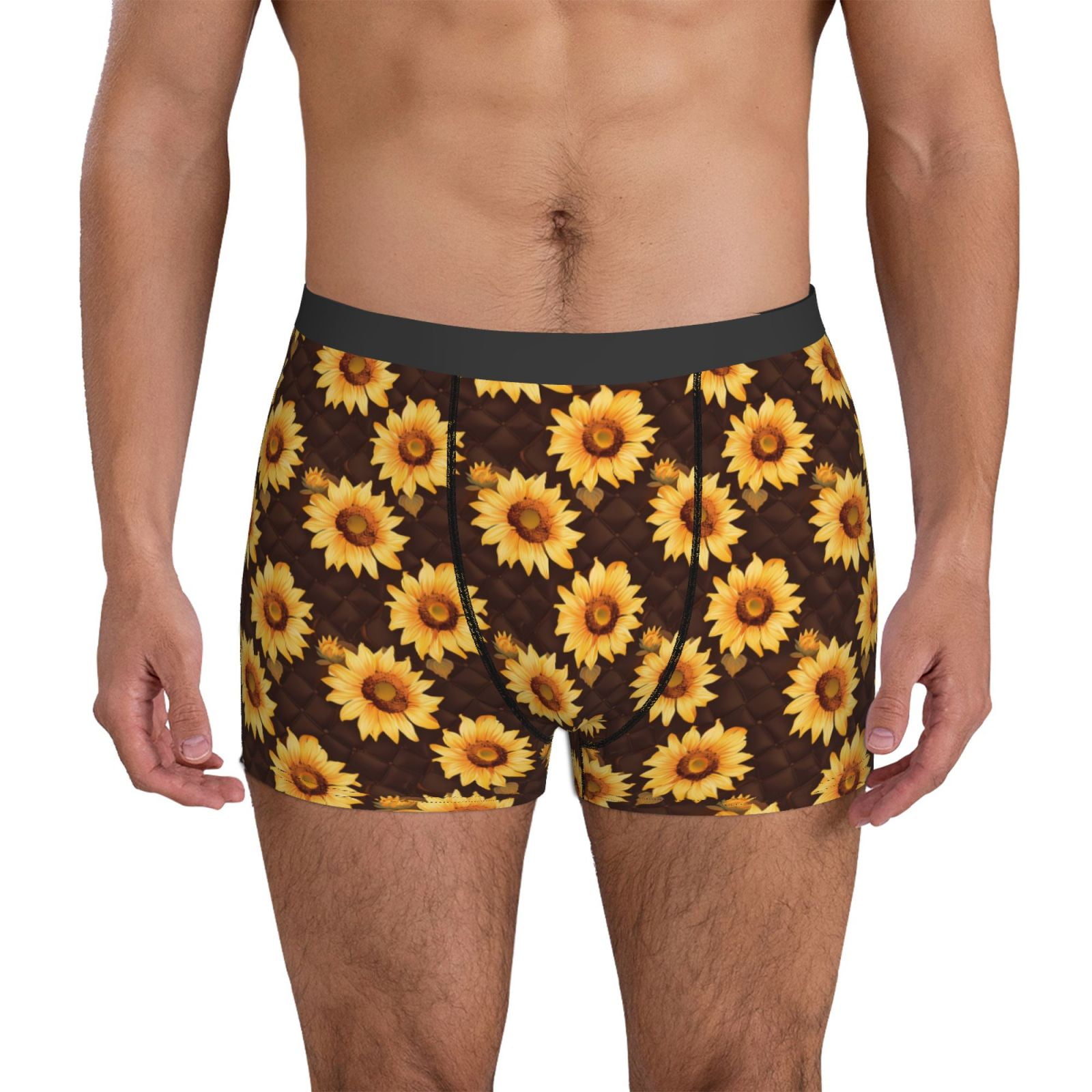 Mens Underwear - Chocolate Plaid Sunflower A Breathable Stretch Boxers ...