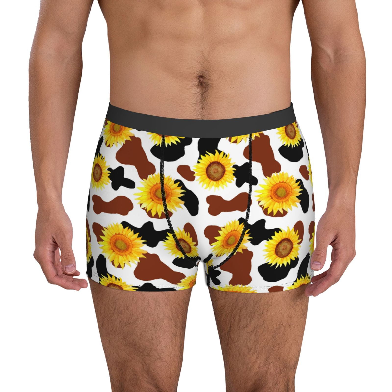 Mens Underwear, Cow Print Sunflower Sexy Mens Underwear Boxer Briefs ...