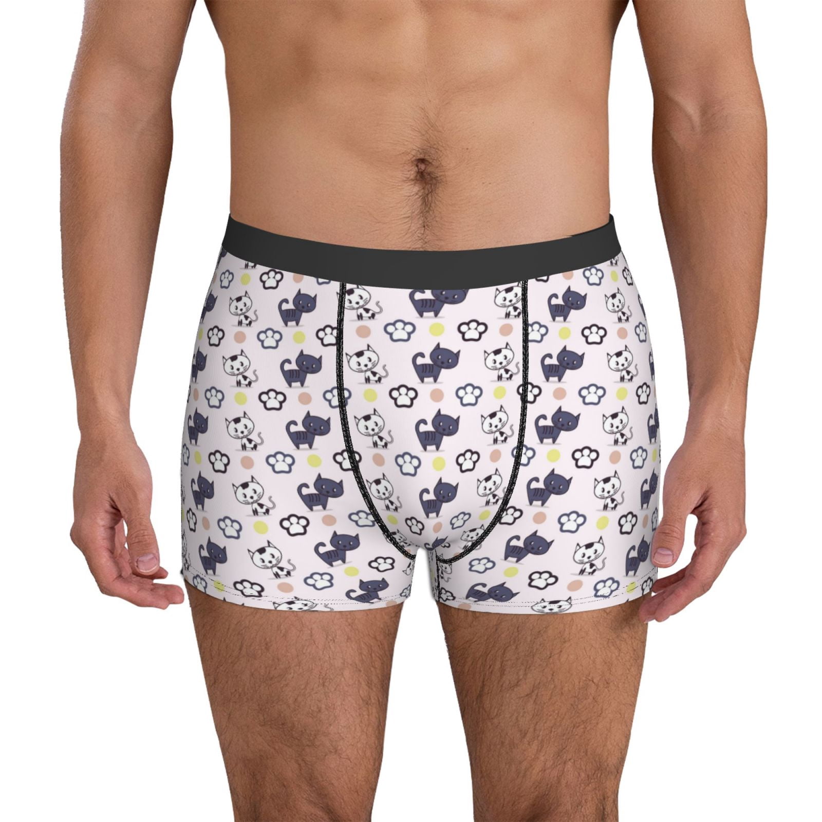 Mens Underwear - Cute Cartoon Mini Cat Breathable Stretch Boxers for ...