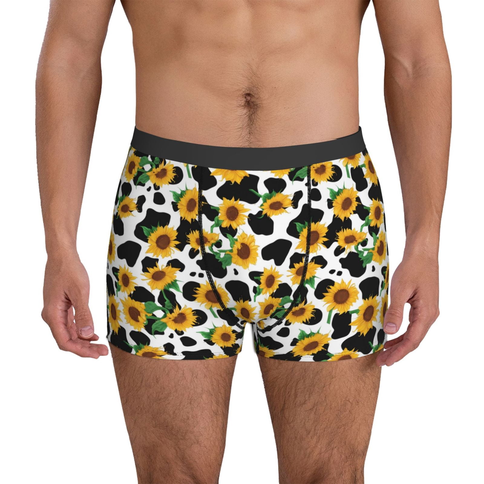 Mens Underwear - Cute Cow Print Sunflower C Breathable Stretch Boxers ...