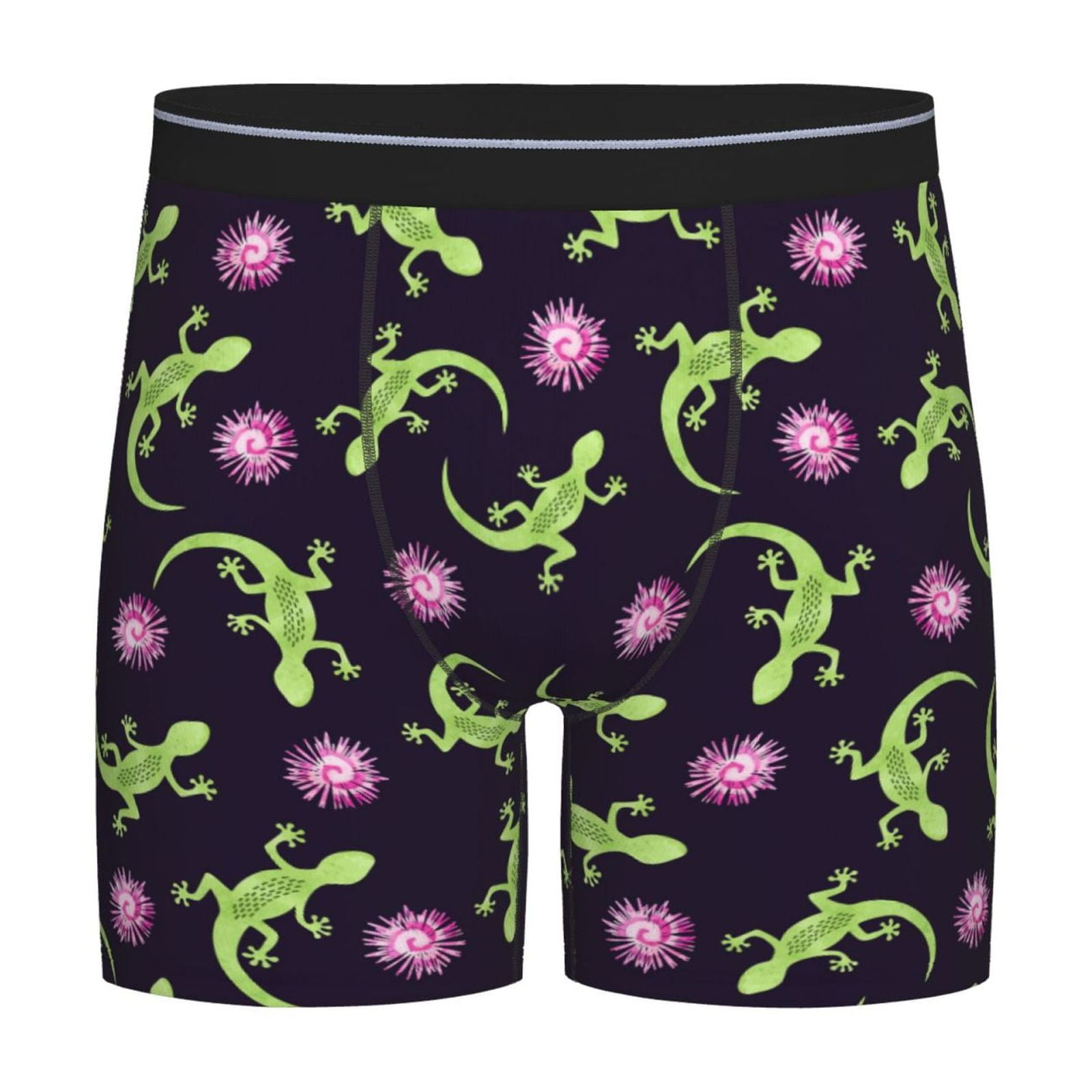 Mens Underwear, Cute Lizard Gecko Floral Pink Mens Underwear Boxer ...