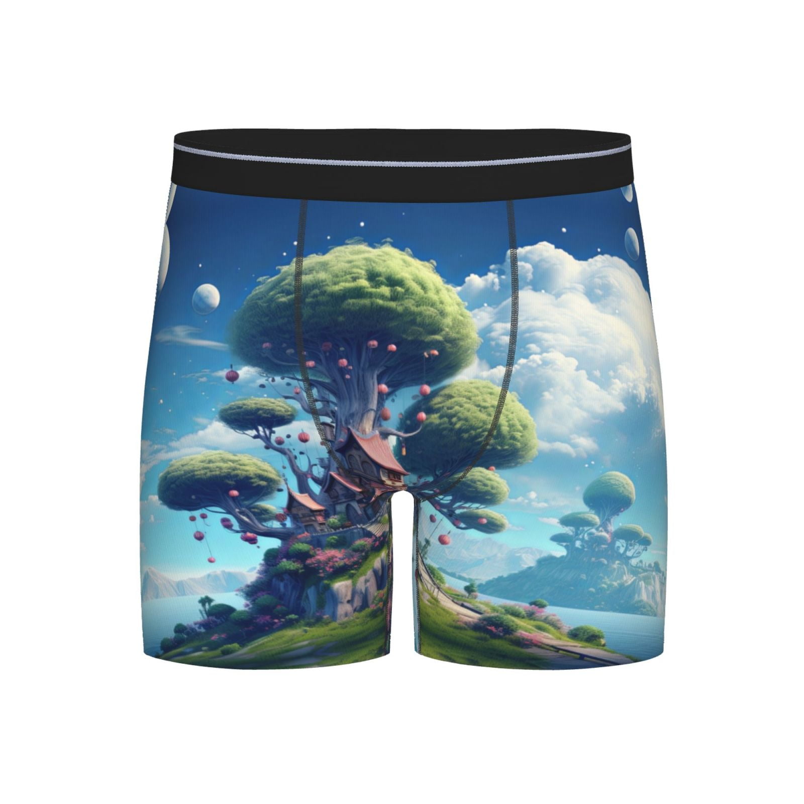Mens Underwear, Fantasy Treehouse Planet Scene Mens Underwear Boxer ...