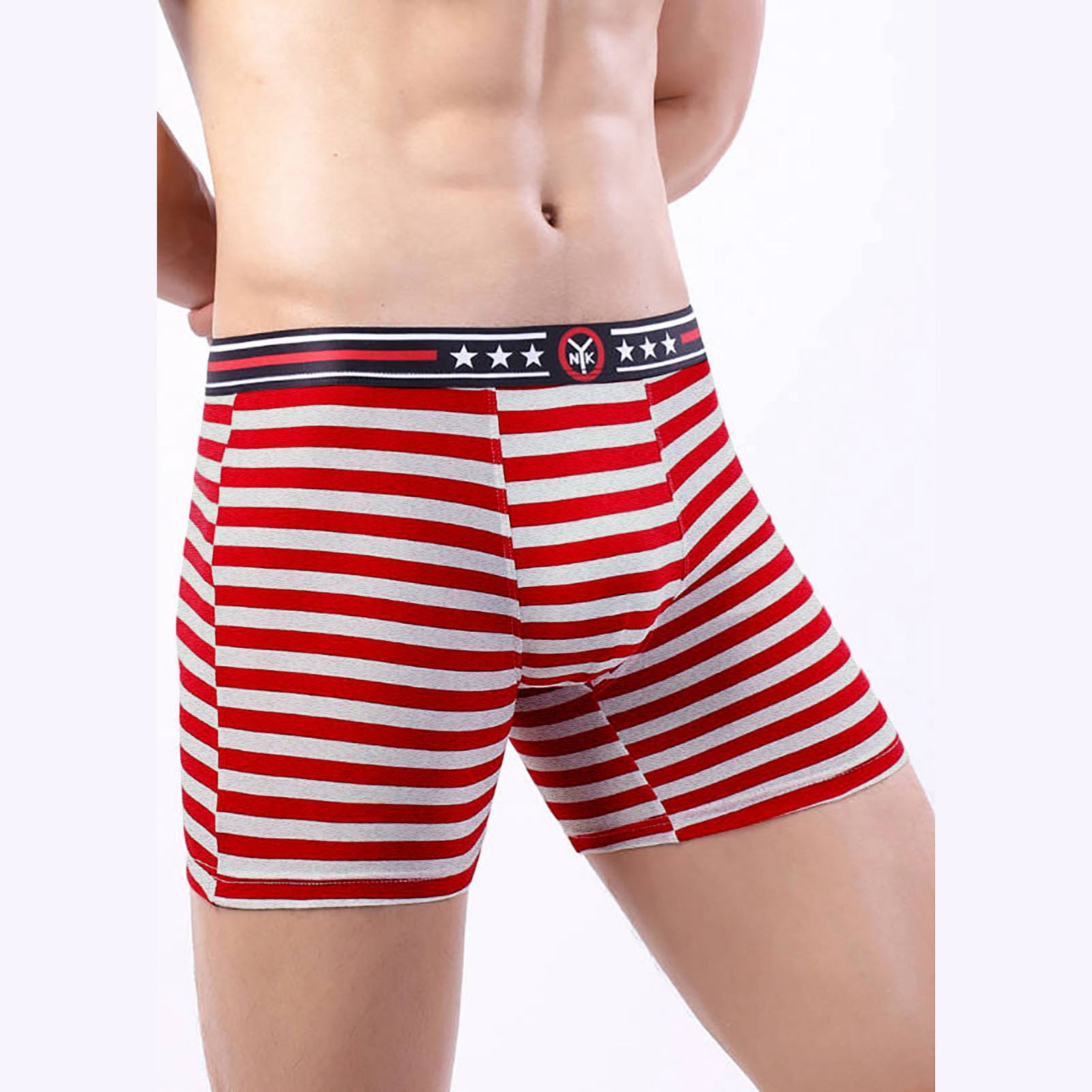 Mens Underwear Mens Cotton Briefs Lengthened Boxer Stripe Low Waisted