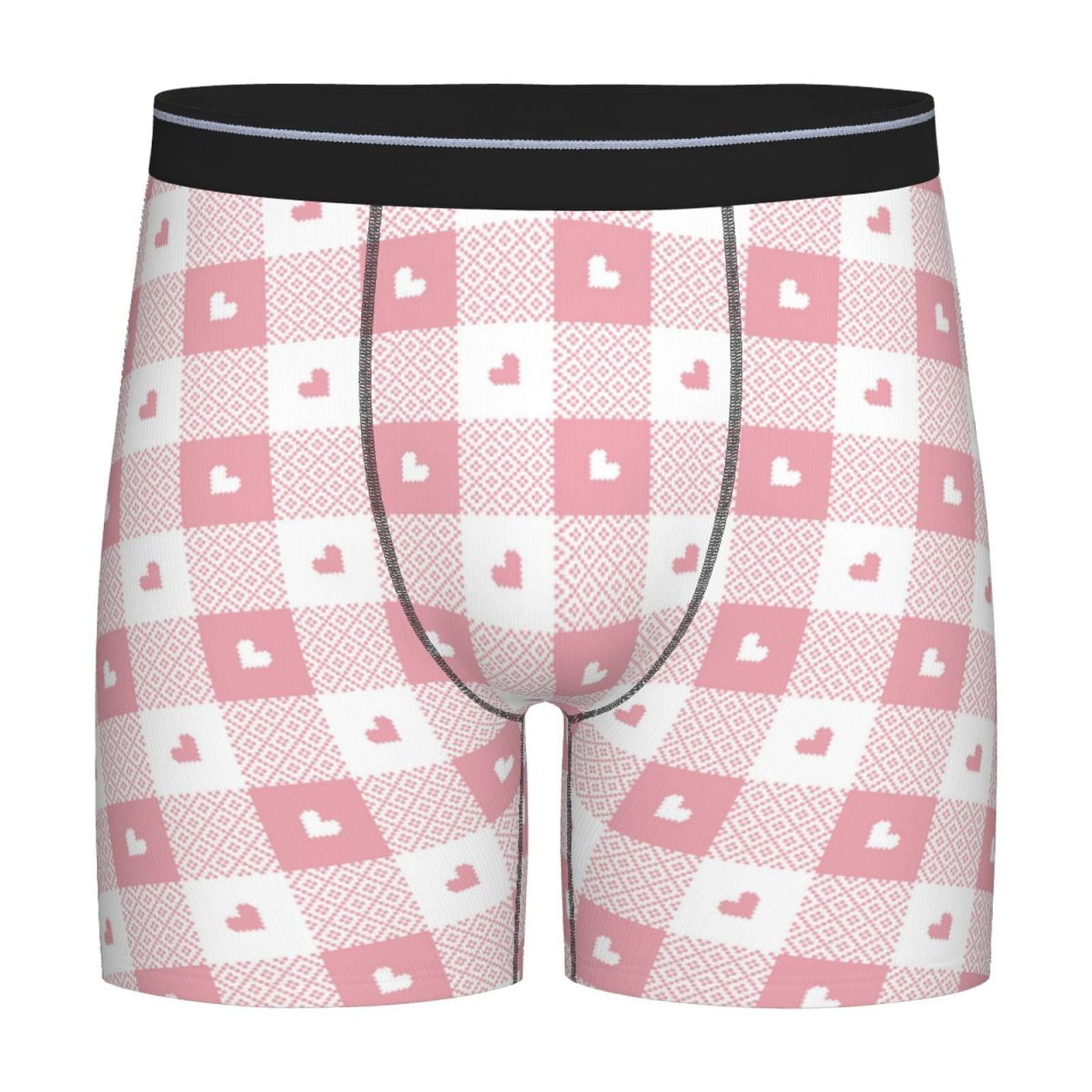 Mens Underwear, Pink Plaid Heart Mens Underwear Boxer Briefs, Soft ...