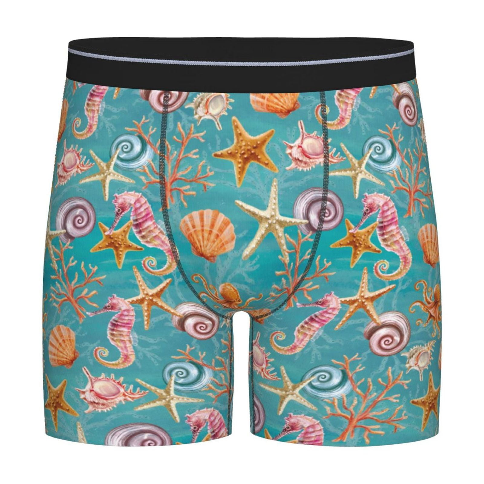 Mens Underwear, Starfish Seahorse Scallops Mens Underwear Boxer Briefs ...