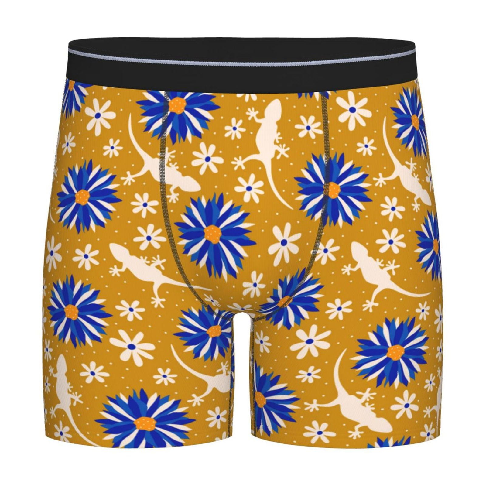 Mens Underwear, White Gecko Lizard Blue Flower Mens Underwear Boxer ...